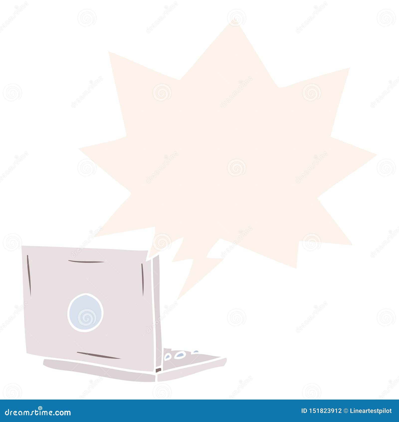 A Creative Cartoon Laptop Computer and Speech Bubble in Retro Style ...