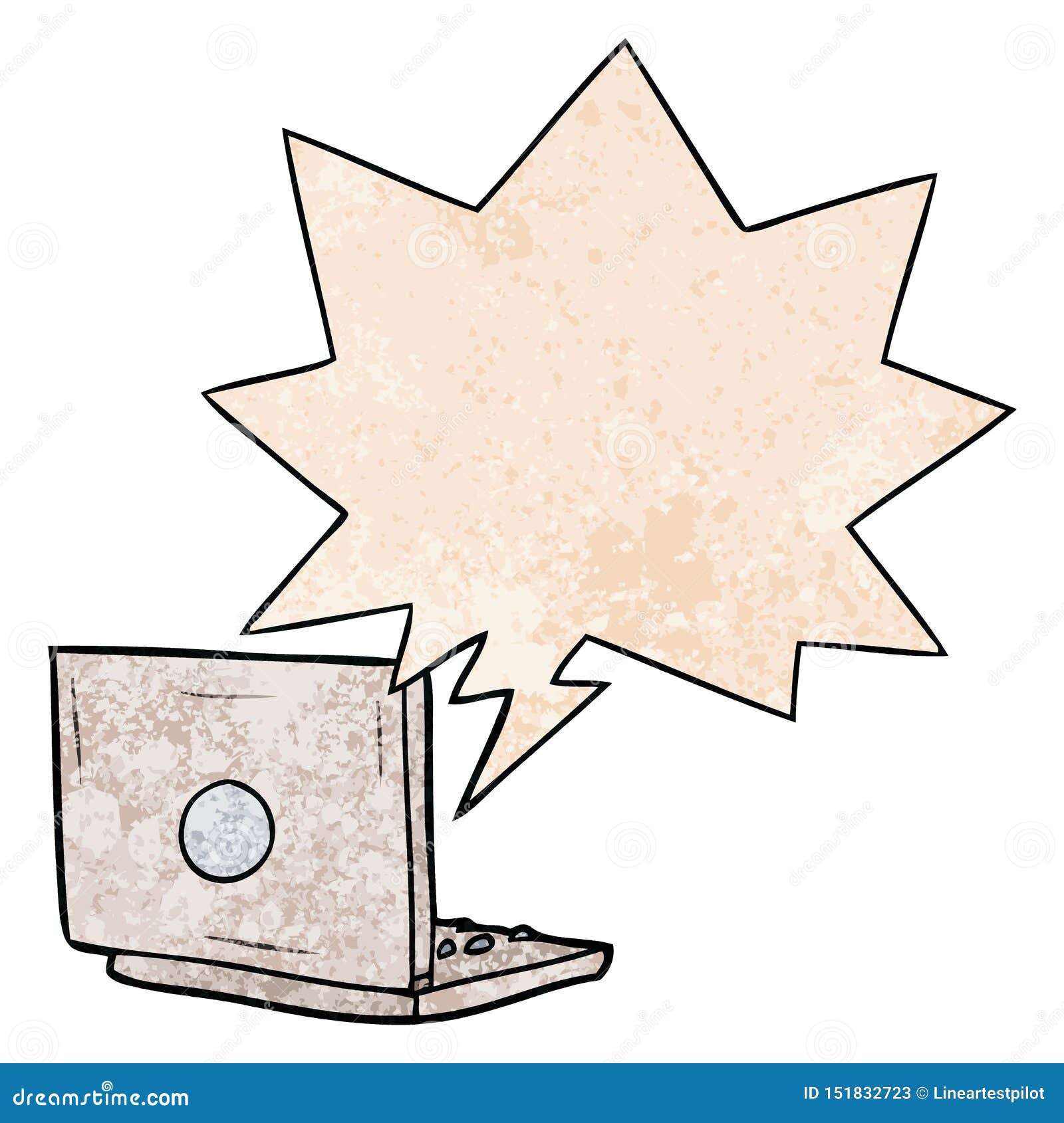 A Creative Cartoon Laptop Computer and Speech Bubble in Retro Texture ...