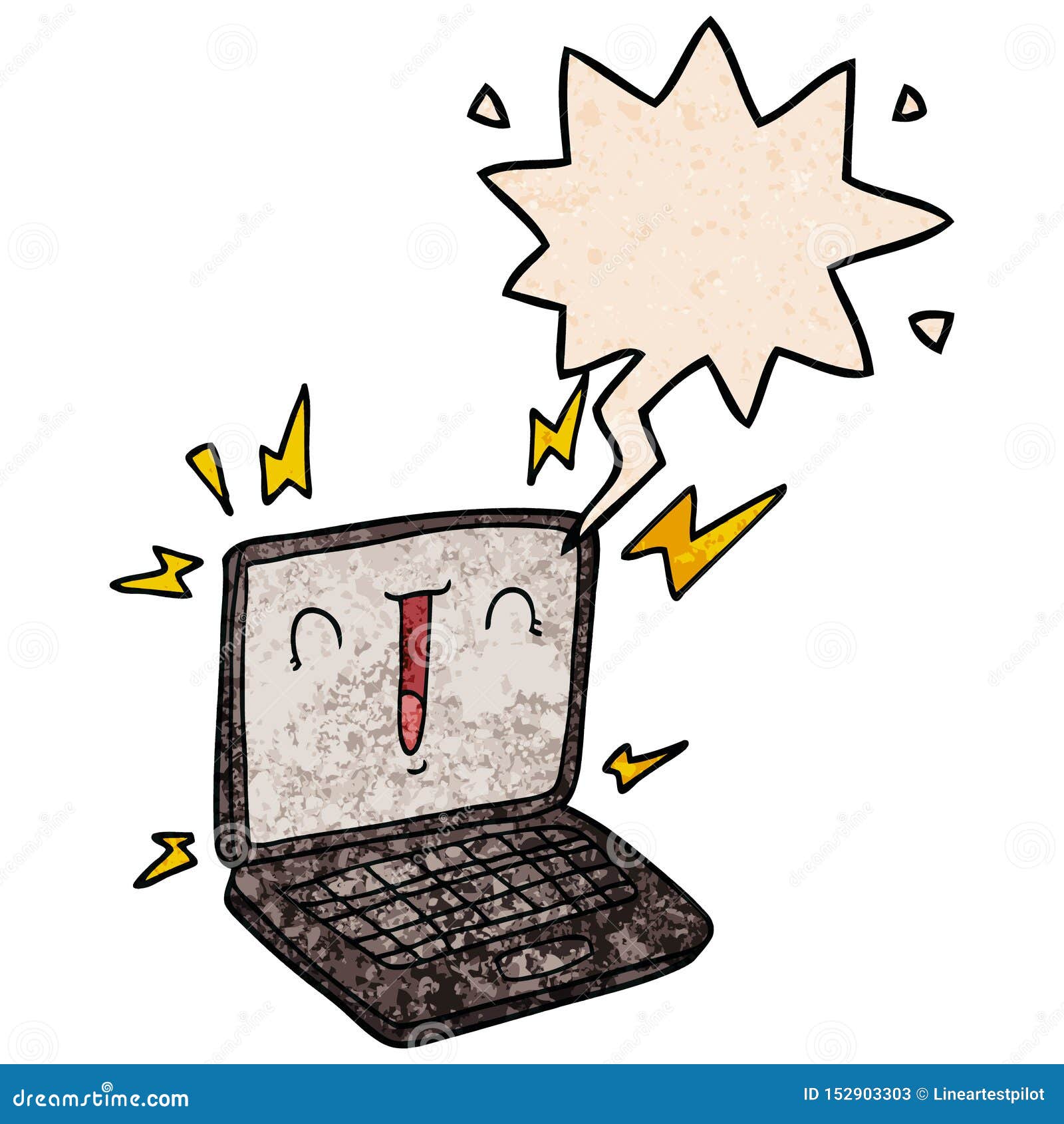 A Creative Cartoon Laptop Computer and Speech Bubble in Retro Texture ...