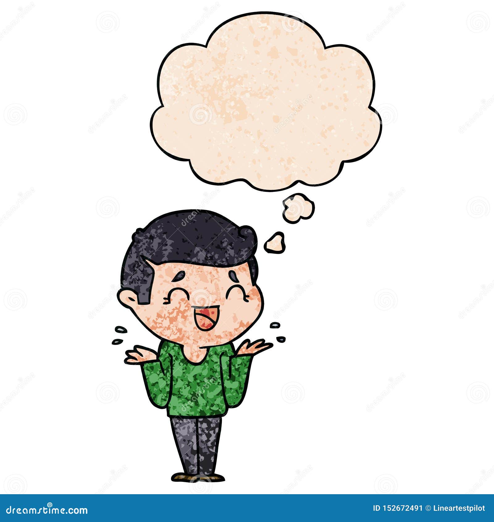 A Creative Cartoon Laughing Confused Man and Thought Bubble in Grunge ...