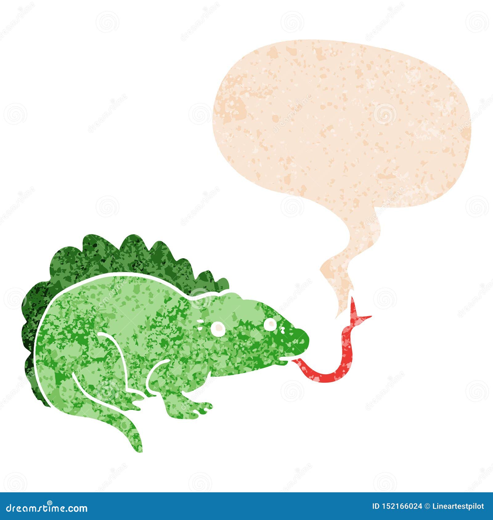 A Creative Cartoon Lizard and Speech Bubble in Retro Textured Style ...