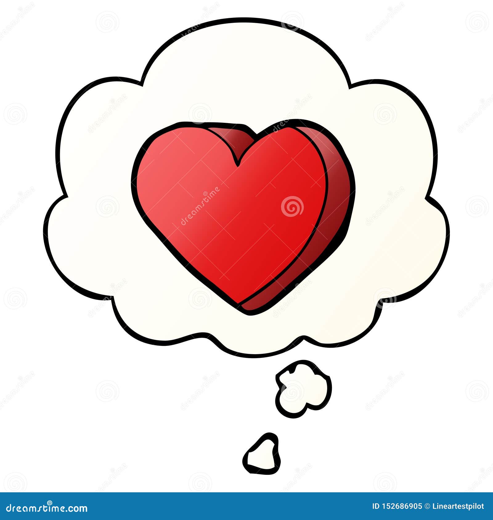 A Creative Cartoon Love Heart and Thought Bubble in Smooth Gradient ...