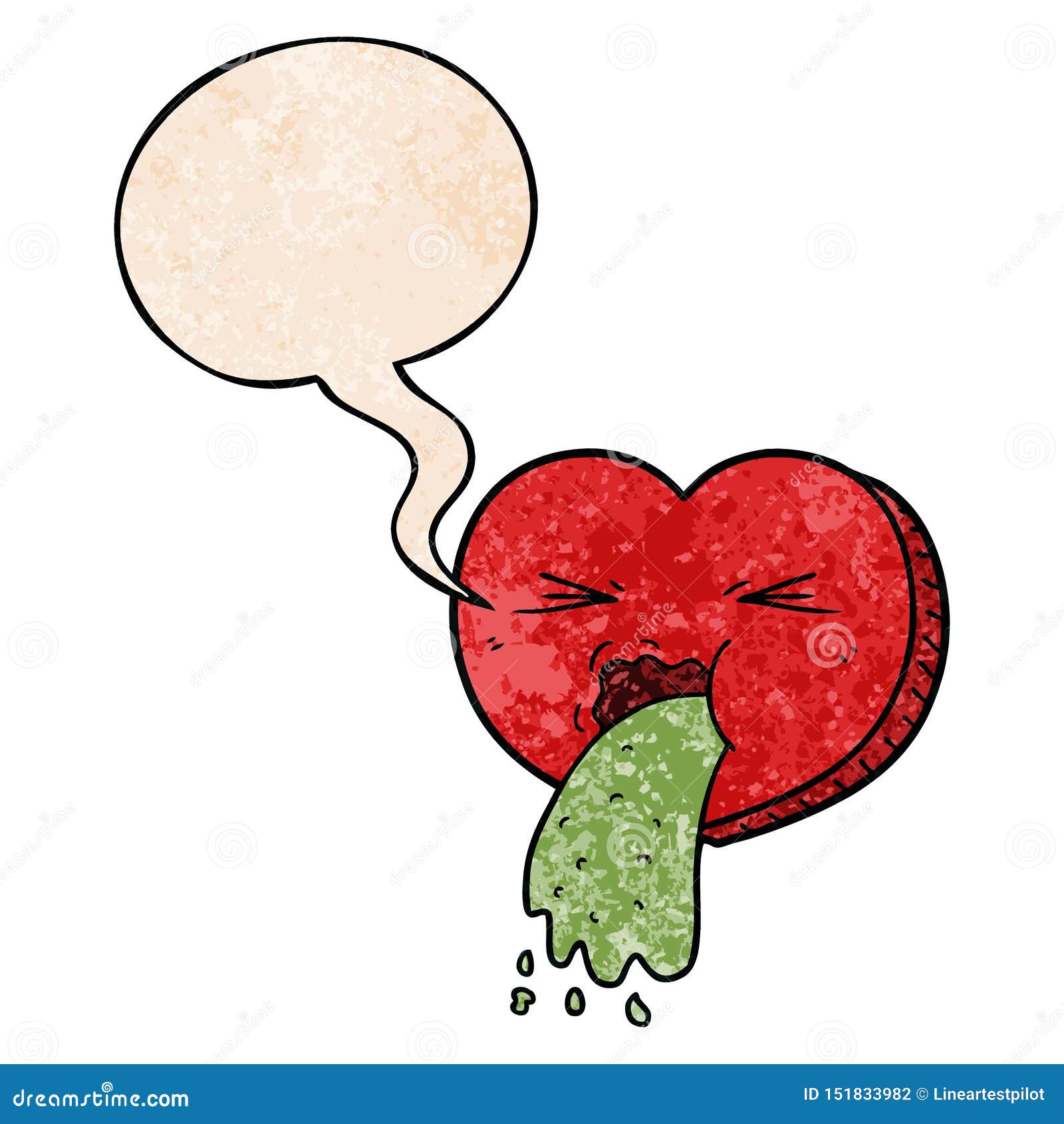 A Creative Cartoon Love Sick Heart and Speech Bubble in Retro Texture ...