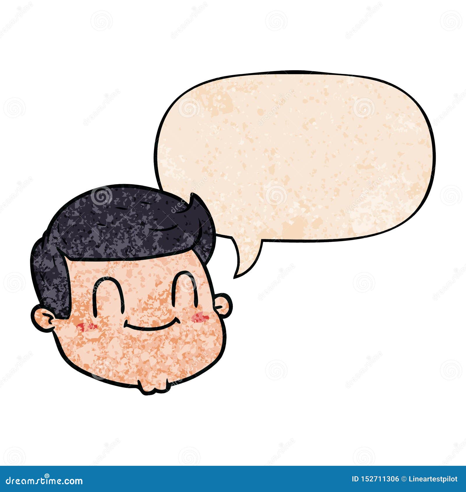 A Creative Cartoon Male Face and Speech Bubble in Retro Texture Style ...