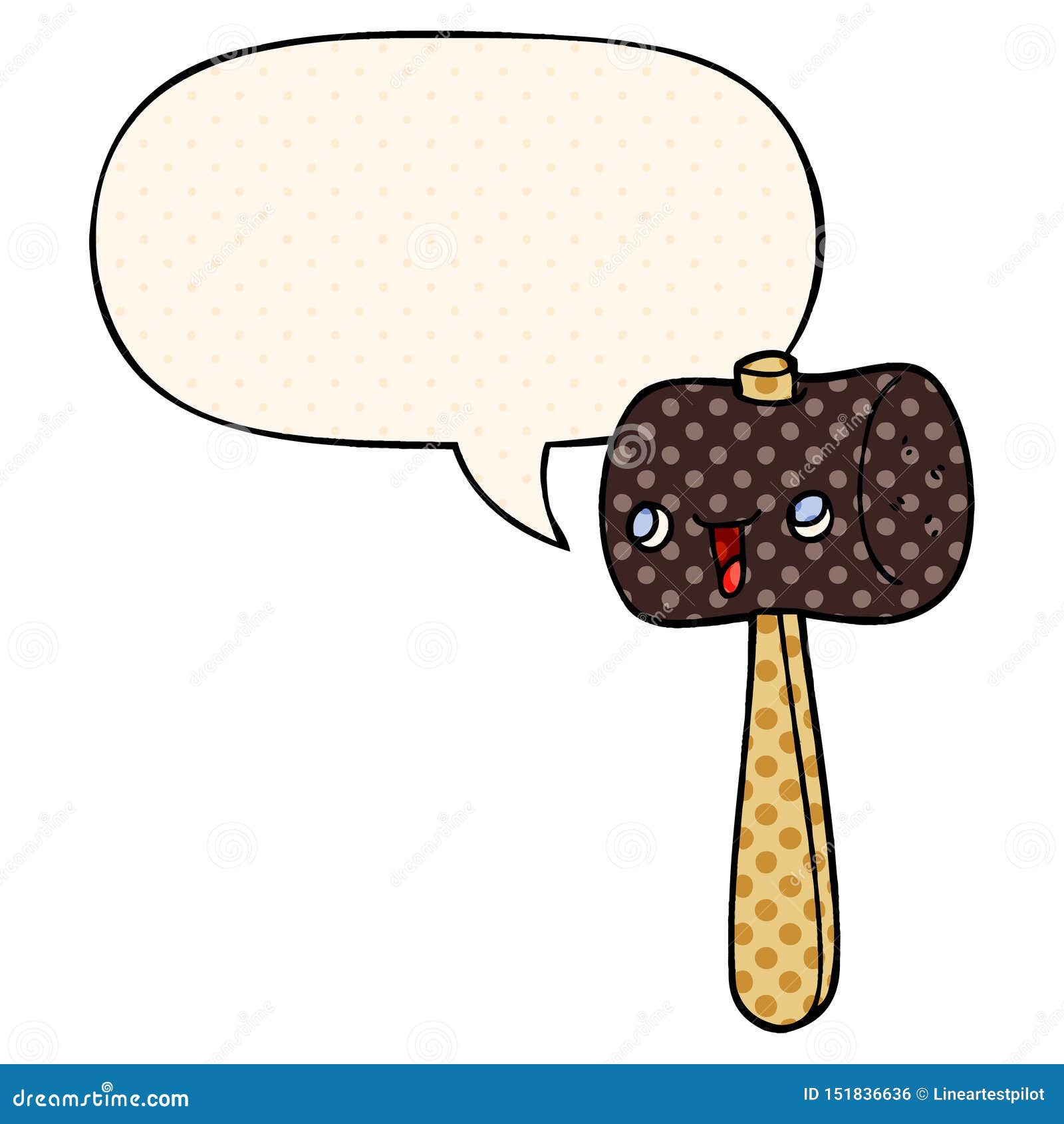 A Creative Cartoon Mallet and Speech Bubble in Comic Book Style Stock ...