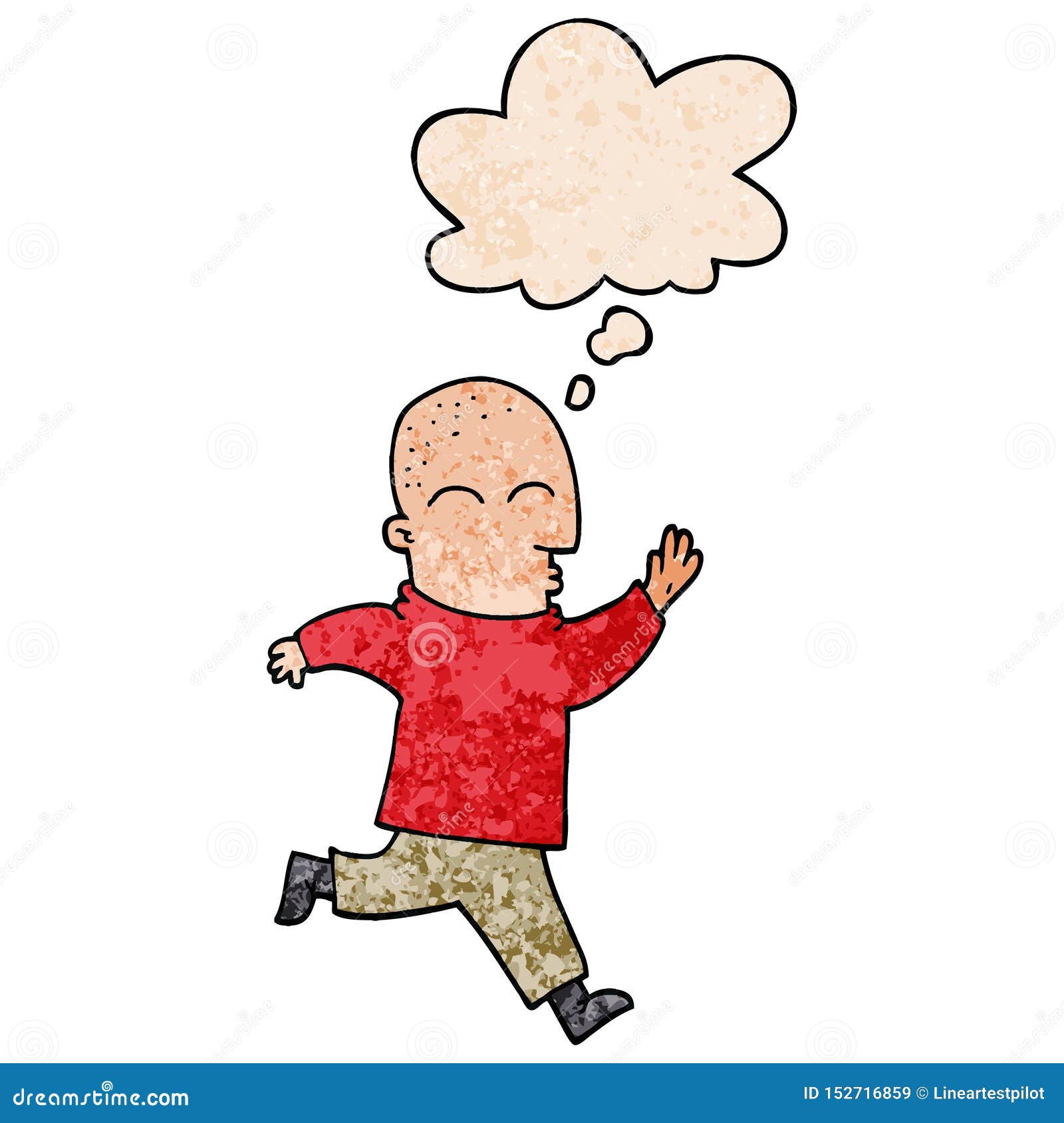 A Creative Cartoon Man Running and Thought Bubble in Grunge Texture ...