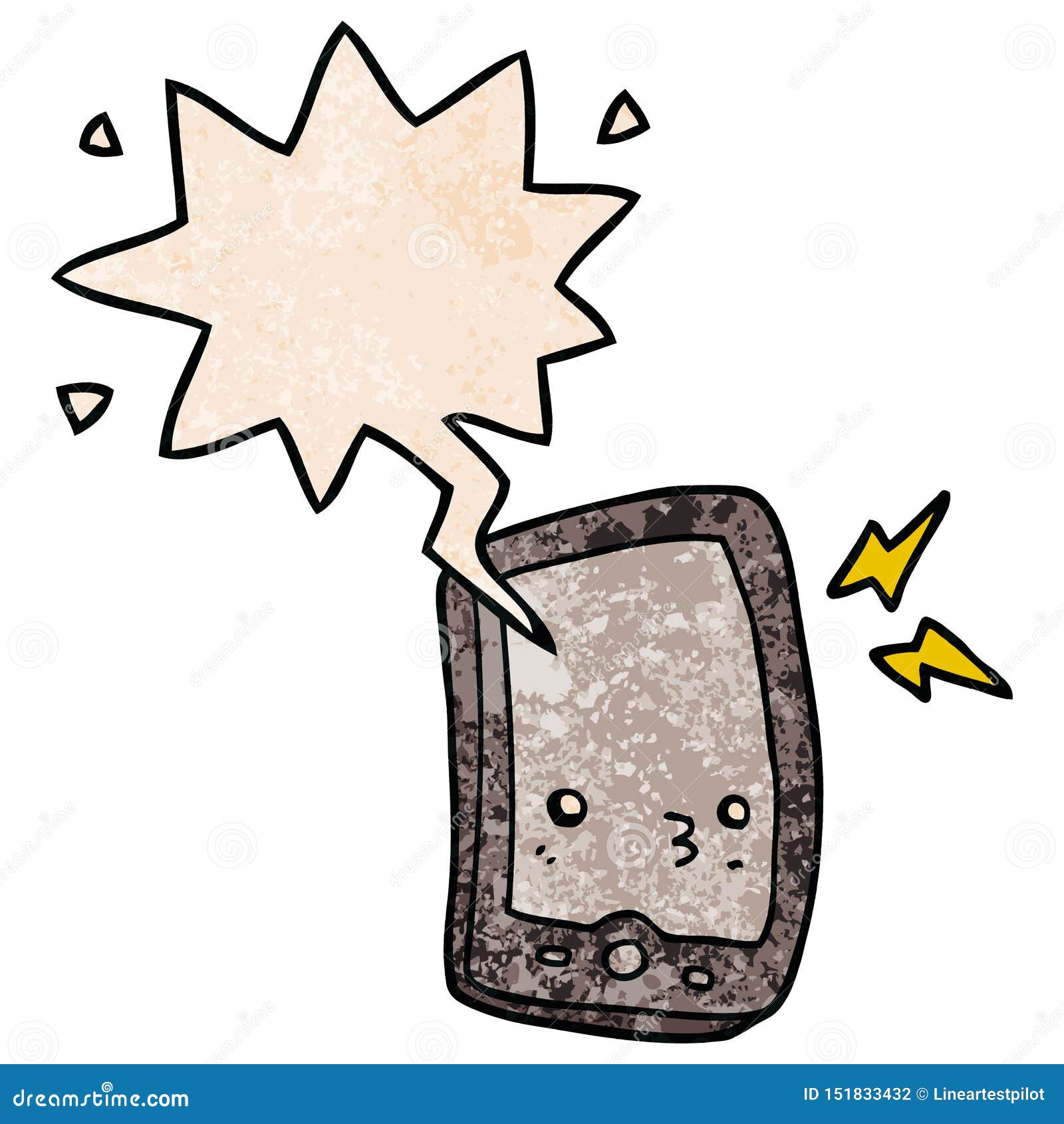 A Creative Cartoon Mobile Phone and Speech Bubble in Retro Texture ...