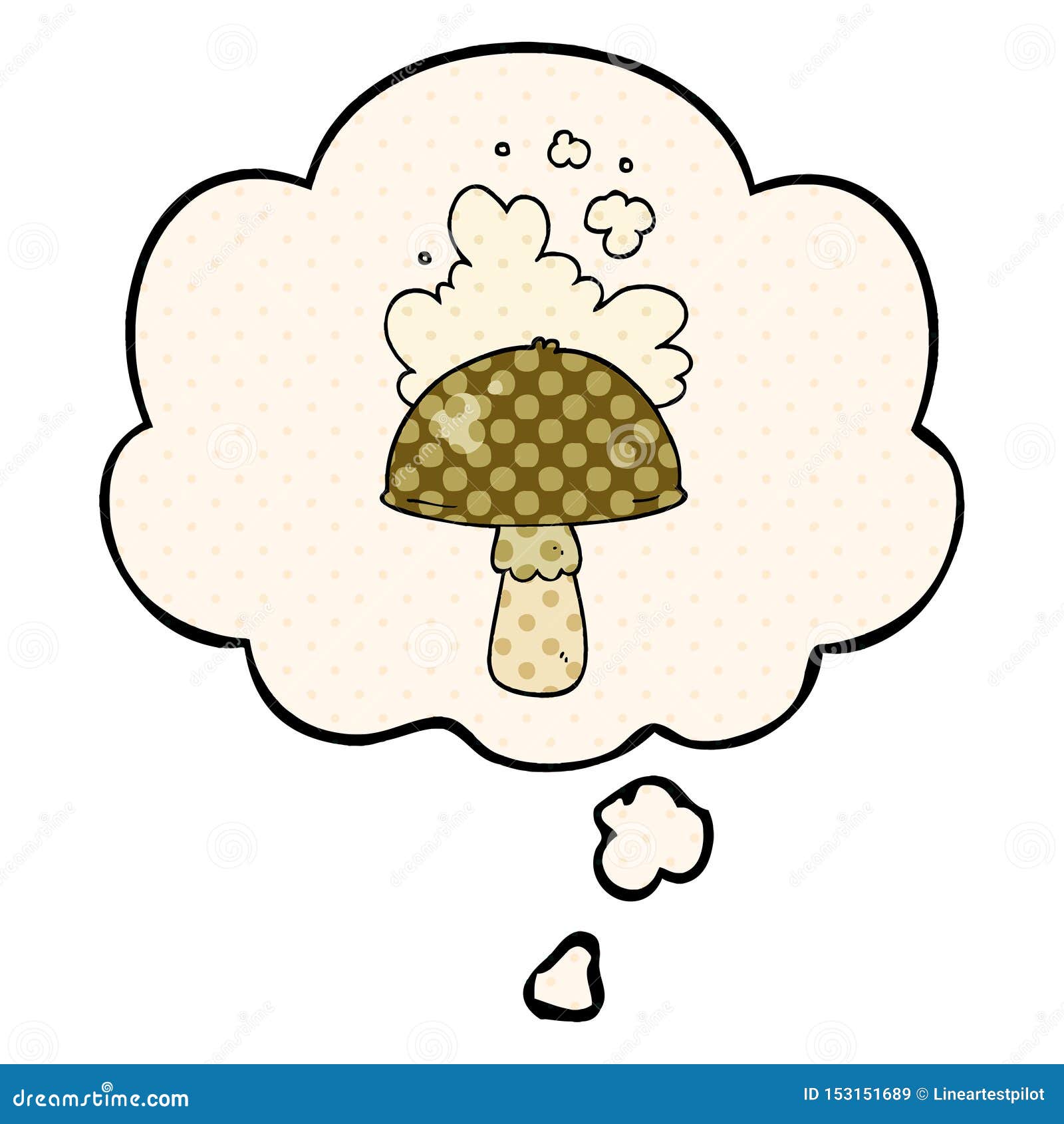 A Creative Cartoon Mushroom with Spore Cloud and Thought Bubble in ...