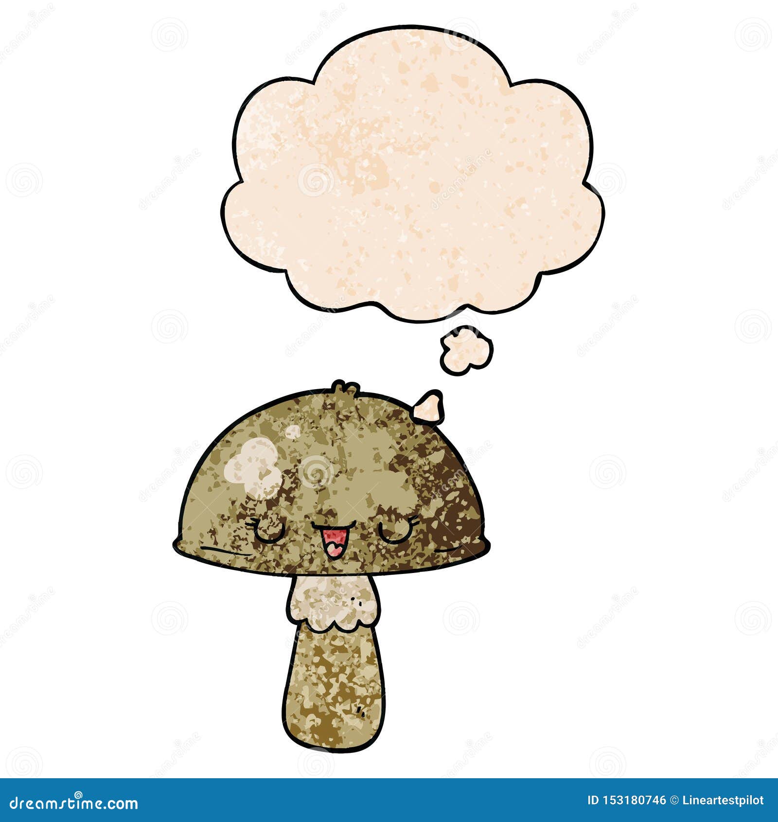 A Creative Cartoon Mushroom and Thought Bubble in Grunge Texture ...