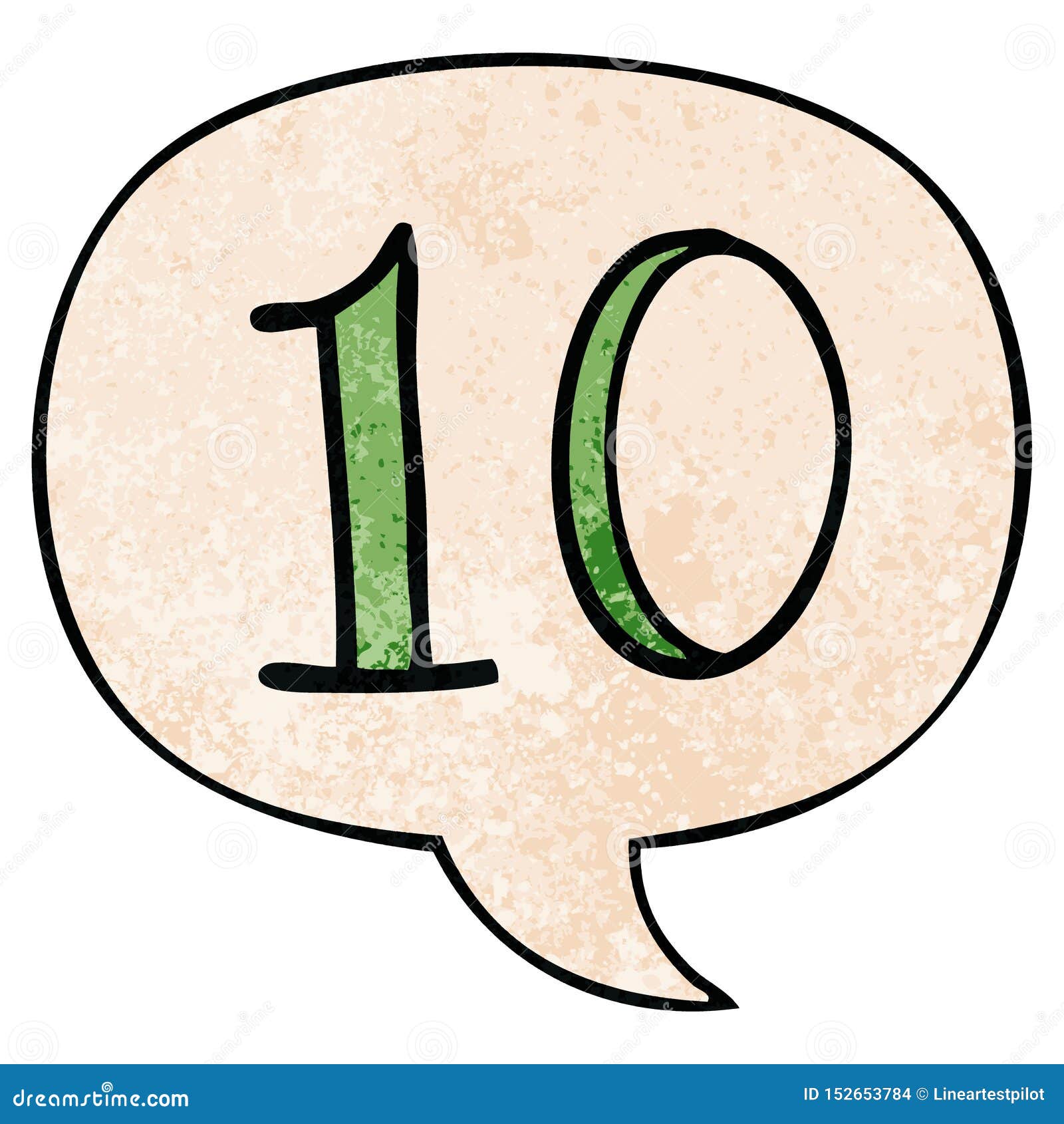 A Creative Cartoon Number 10 and Speech Bubble in Retro Texture Style ...