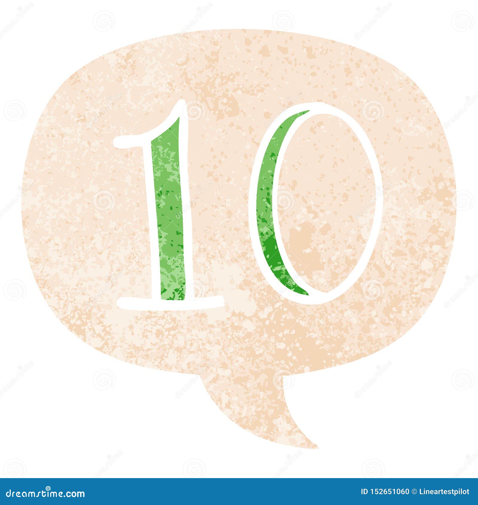 A Creative Cartoon Number 10 and Speech Bubble in Retro Textured Style ...