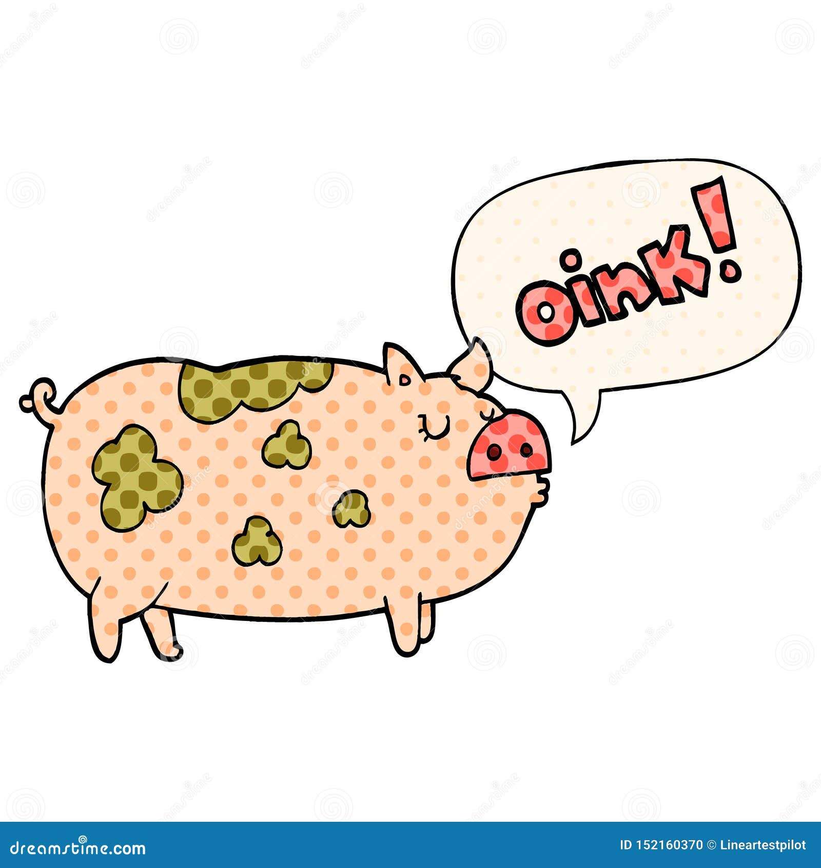 A Creative Cartoon Oinking Pig and Speech Bubble in Comic Book Style ...