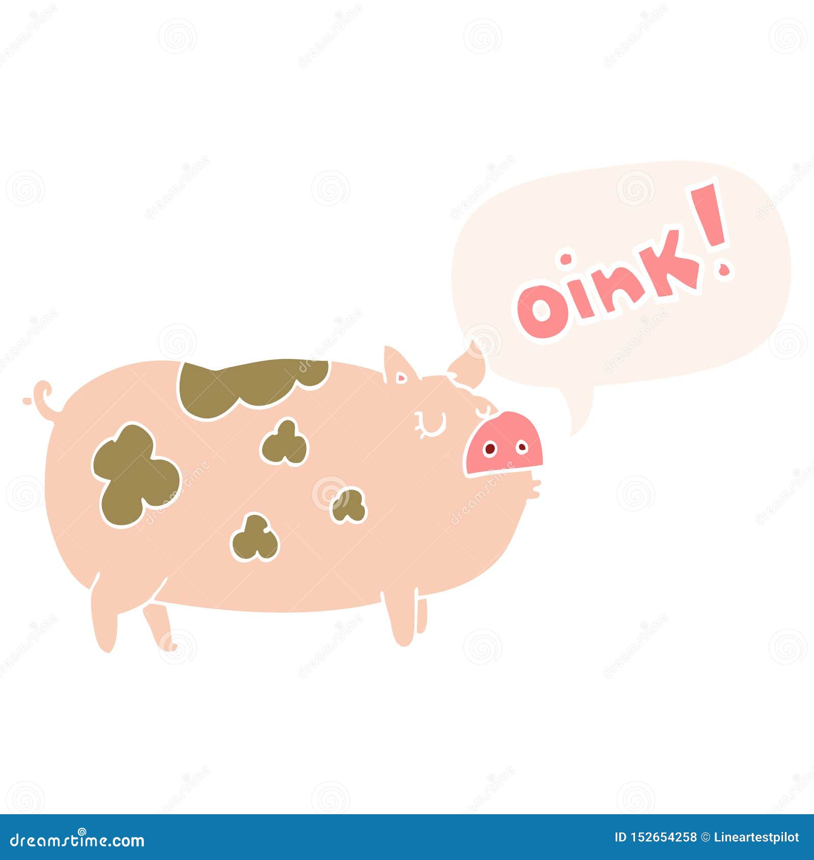 A Creative Cartoon Oinking Pig and Speech Bubble in Retro Style Stock ...