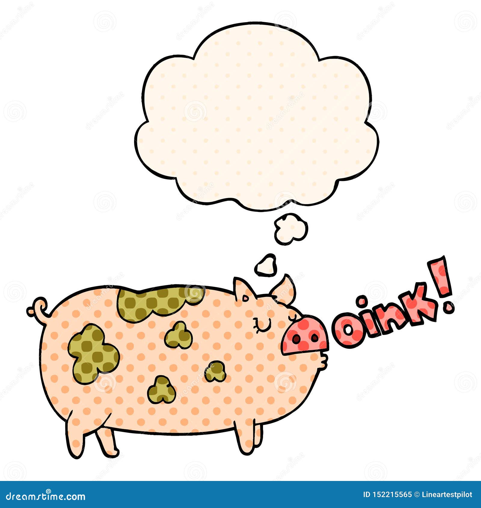 A Creative Cartoon Oinking Pig and Thought Bubble in Comic Book Style ...