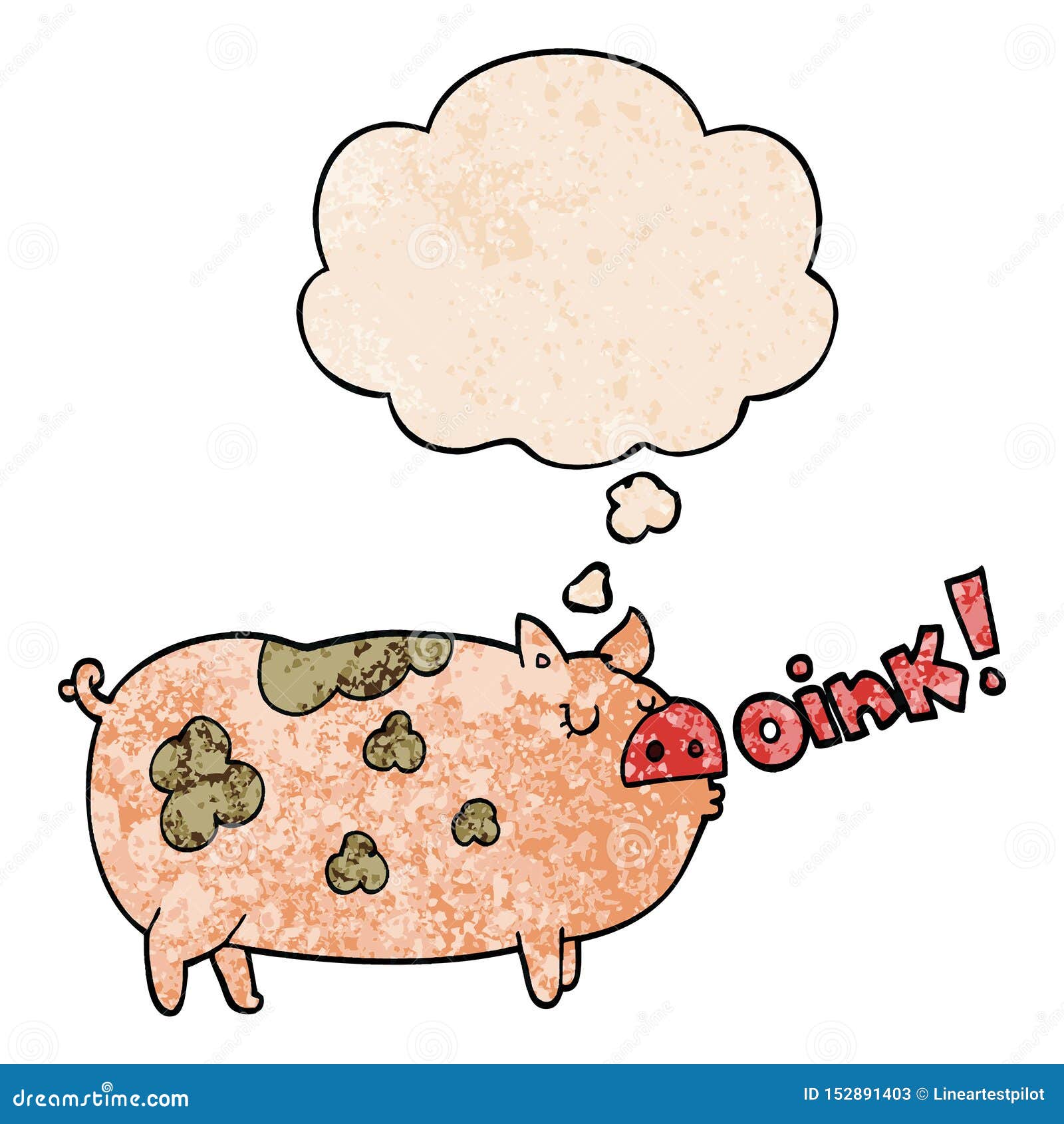 A Creative Cartoon Oinking Pig and Thought Bubble in Grunge Texture ...