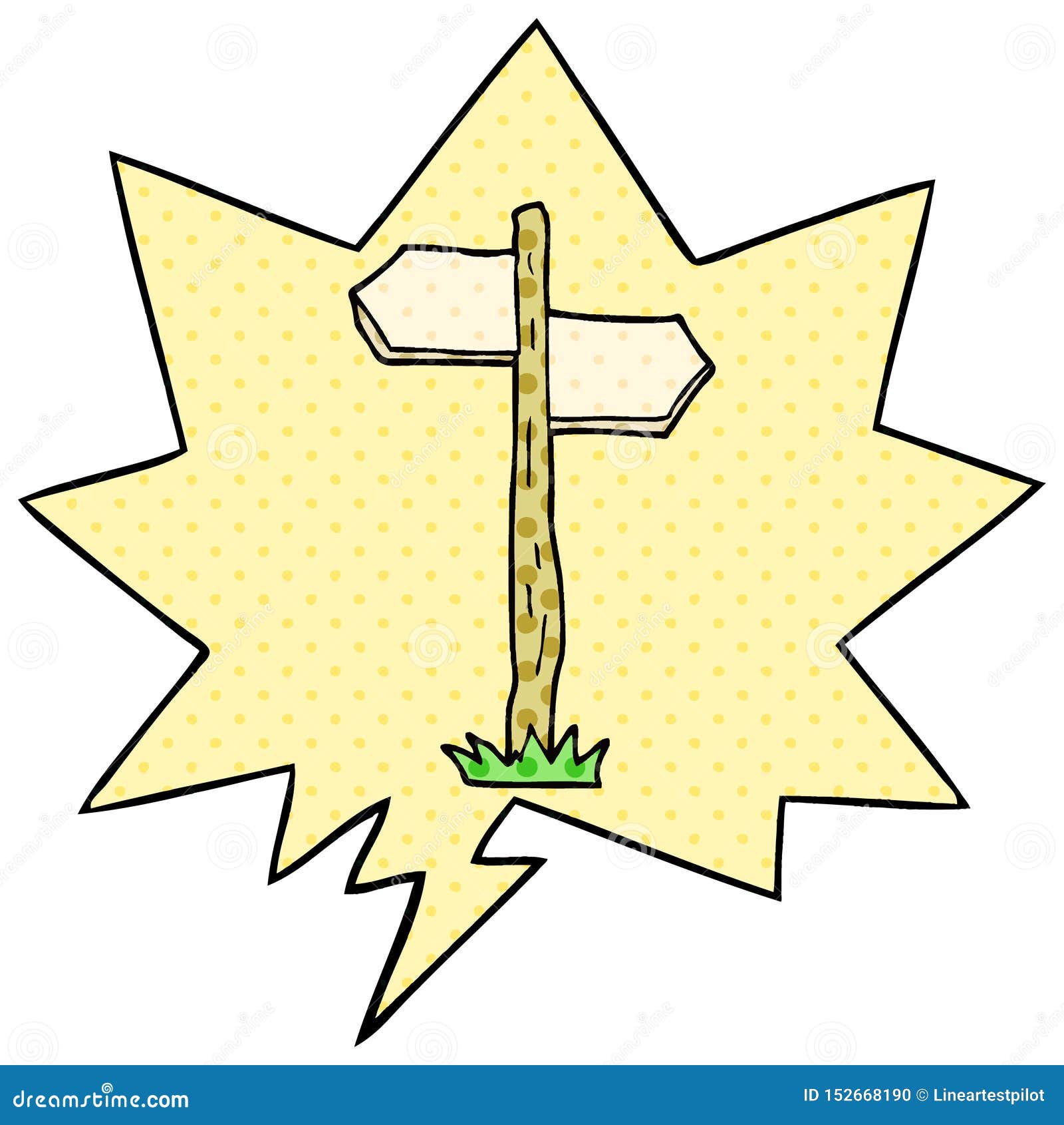 A Creative Cartoon Old Direction Sign and Speech Bubble in Comic Book ...