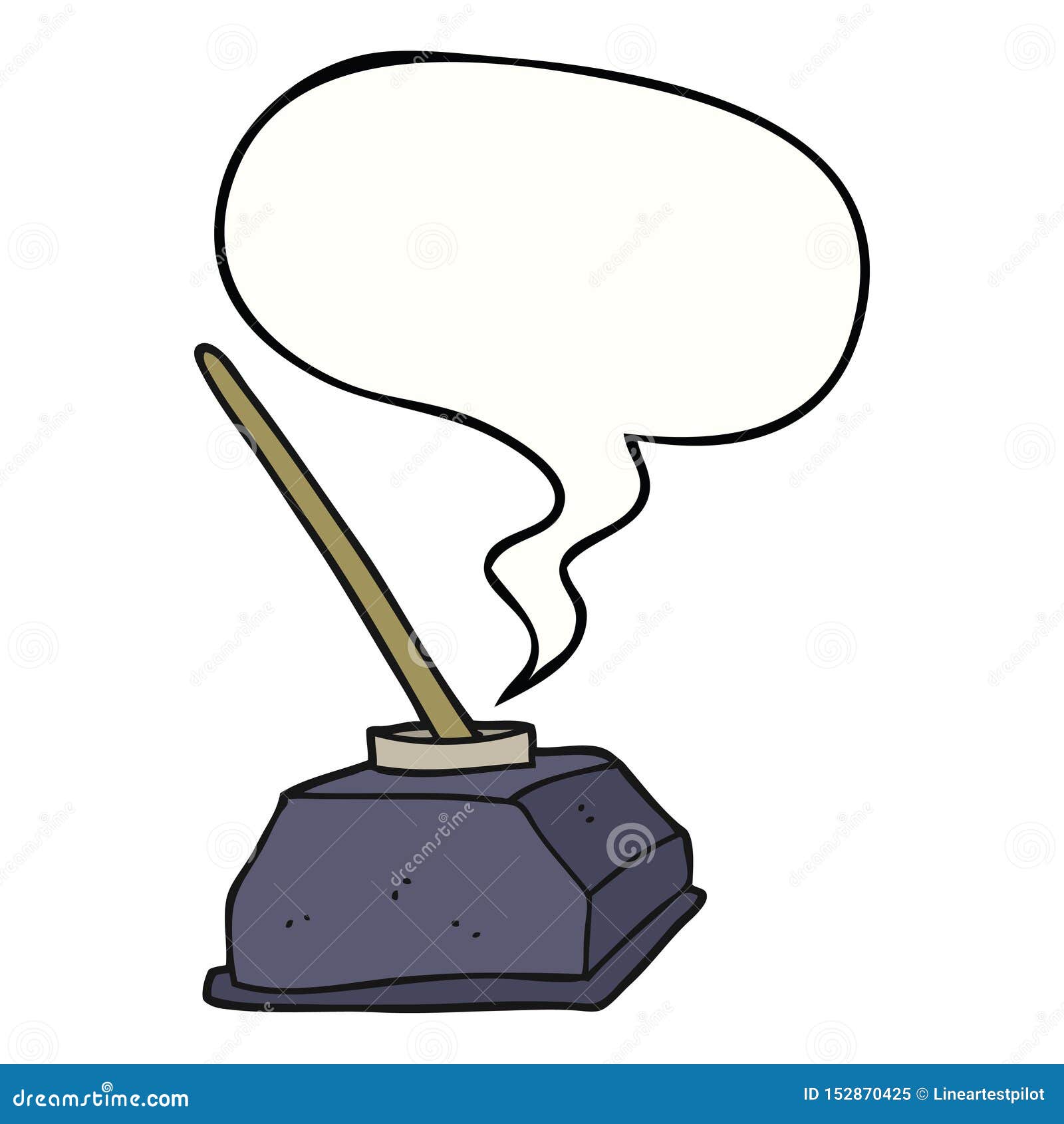 A Creative Cartoon Old Ink Pot and Pen and Speech Bubble Stock Vector ...