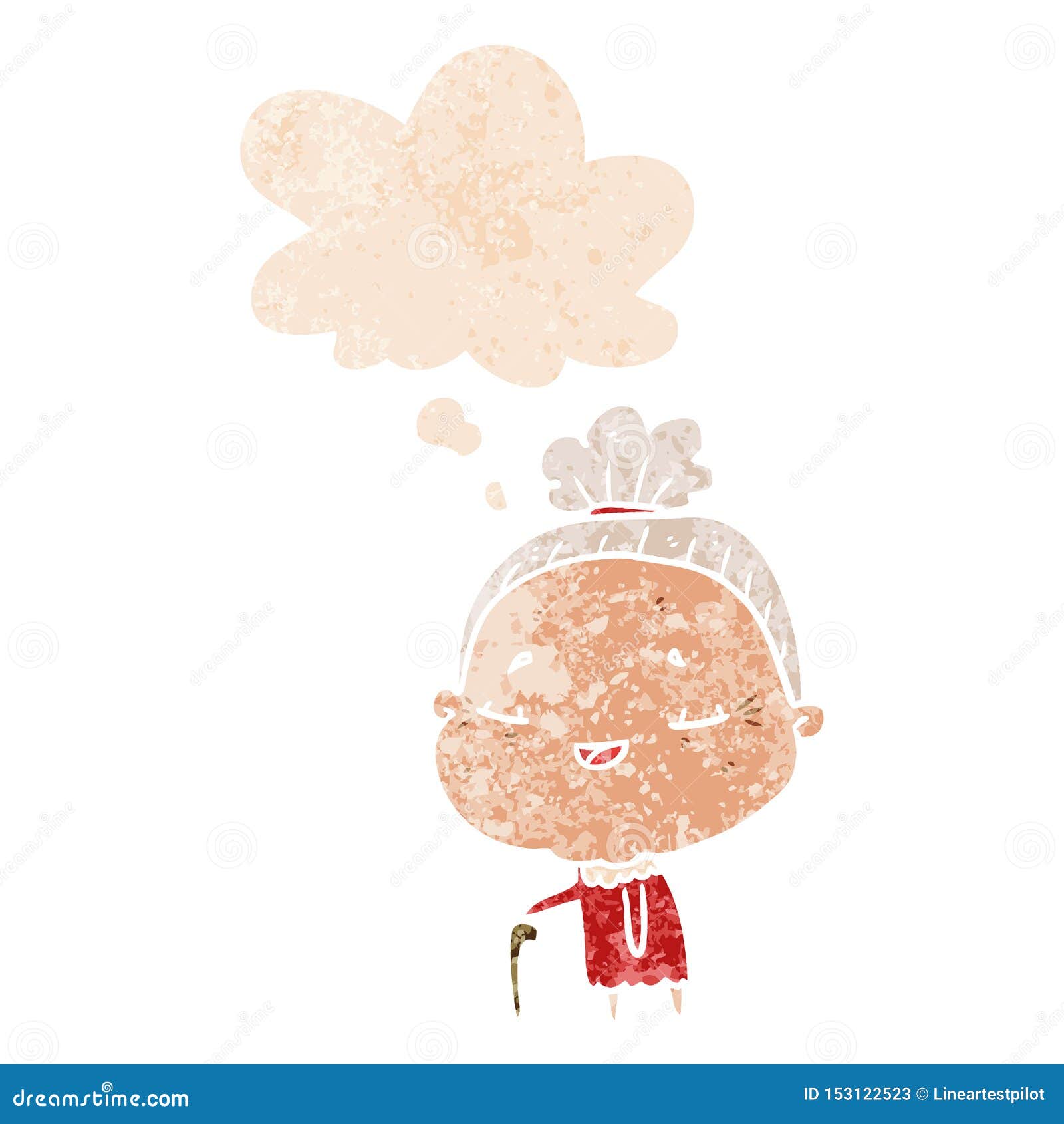 A Creative Cartoon Old Lady and Thought Bubble in Retro Textured Style ...