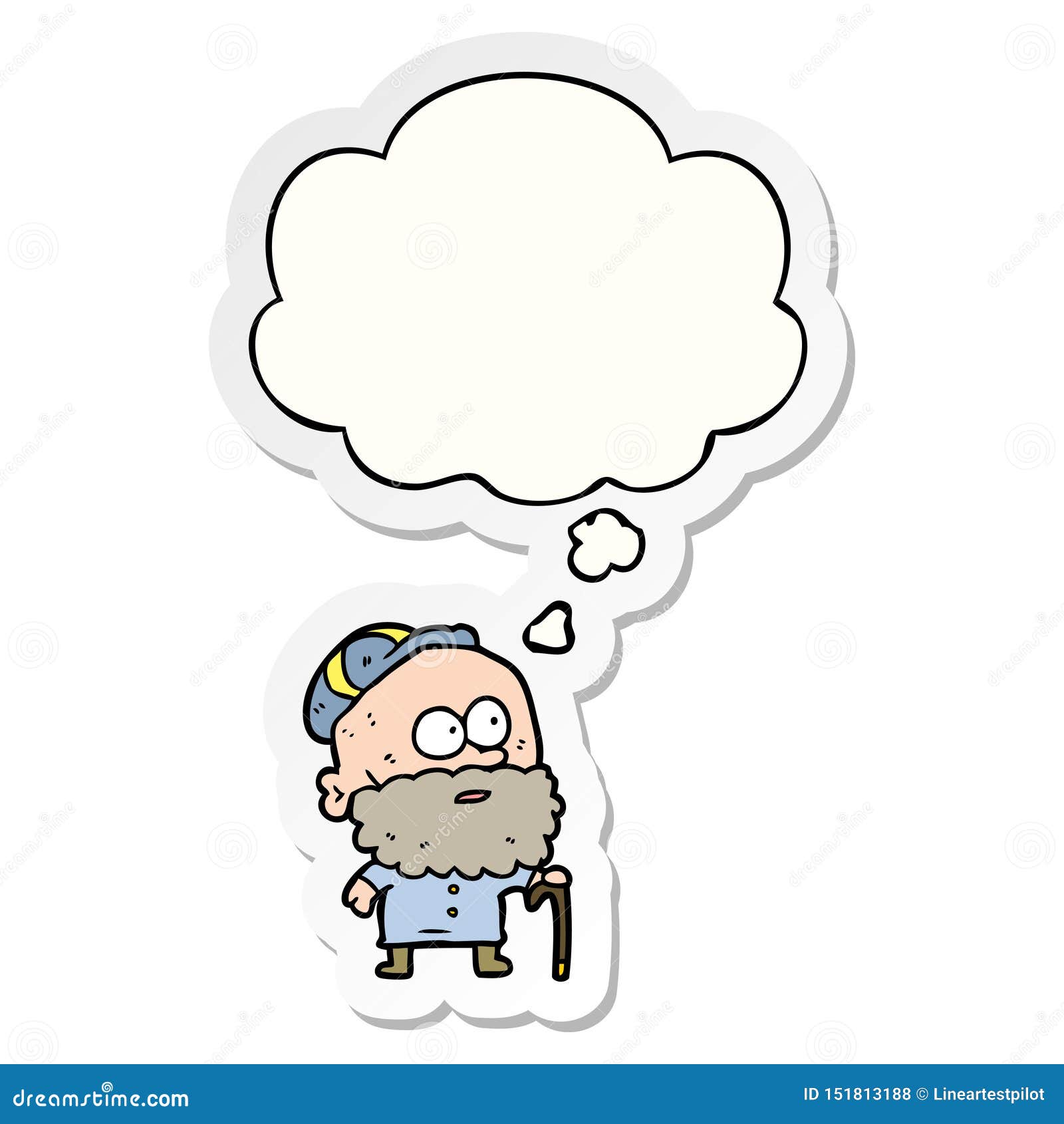 A Creative Cartoon Old Man With Walking Stick And Thought Bubble As A