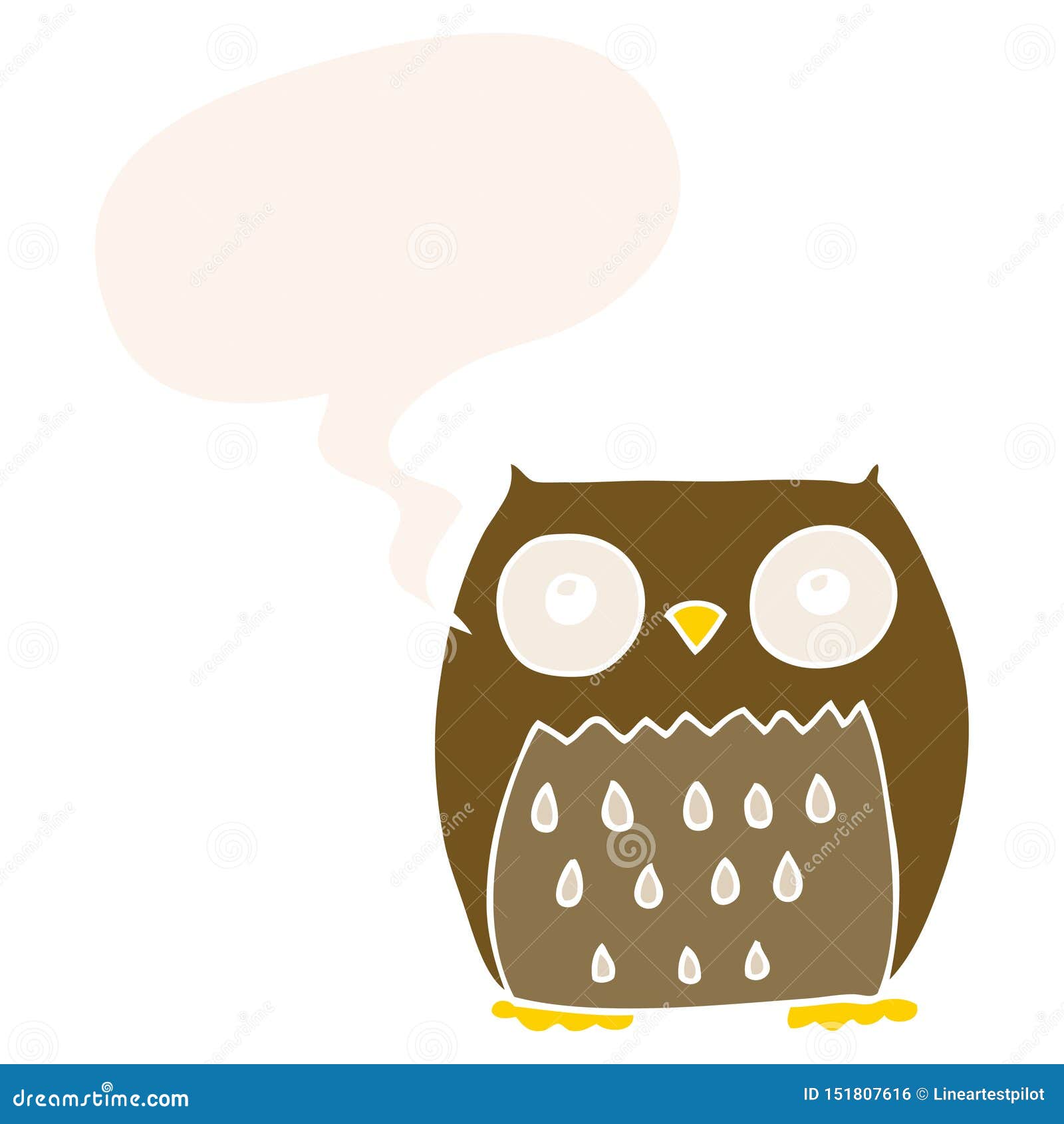 A Creative Cartoon Owl and Speech Bubble in Retro Style Stock Vector ...