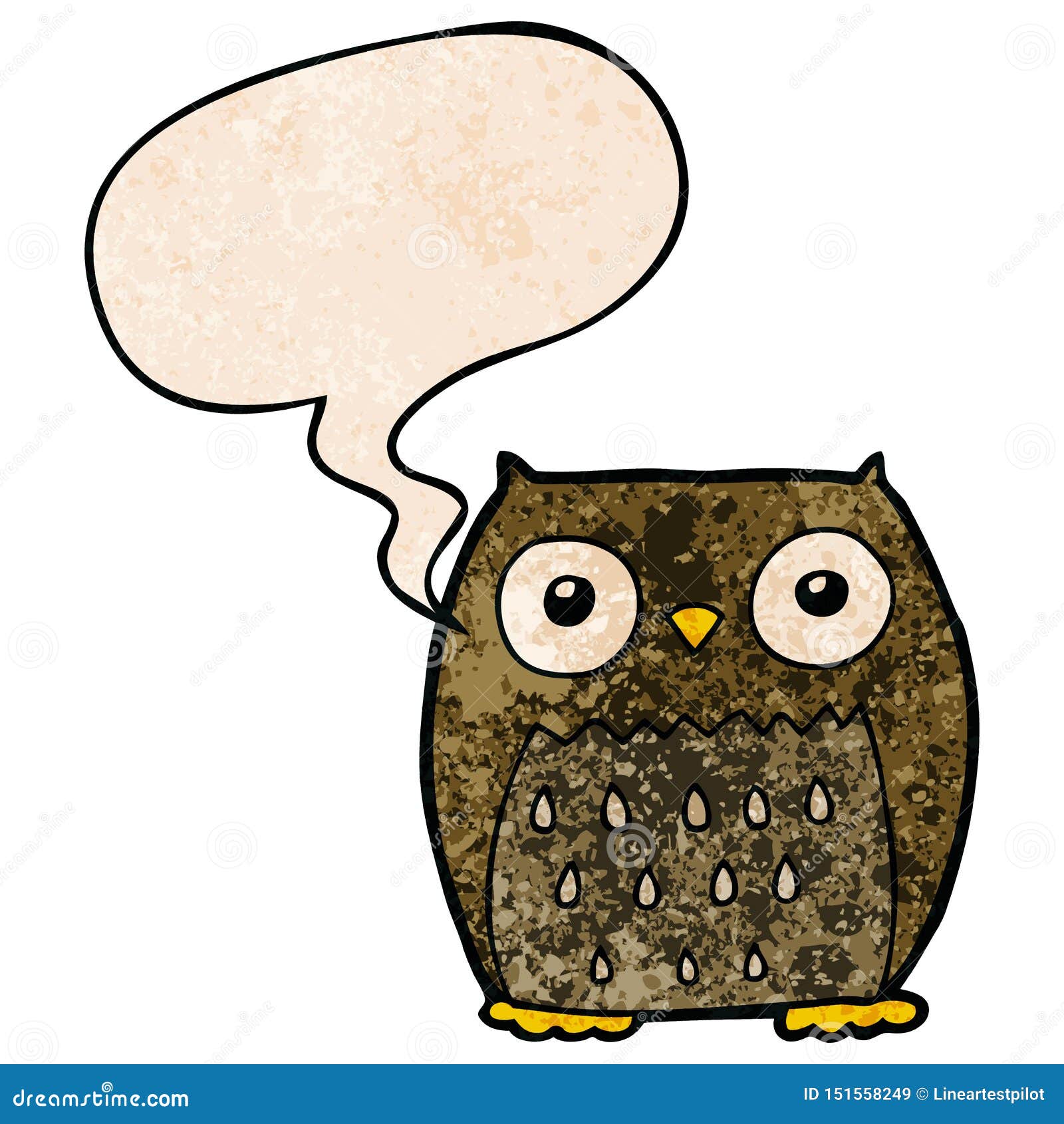 A Creative Cartoon Owl and Speech Bubble in Retro Texture Style Stock ...