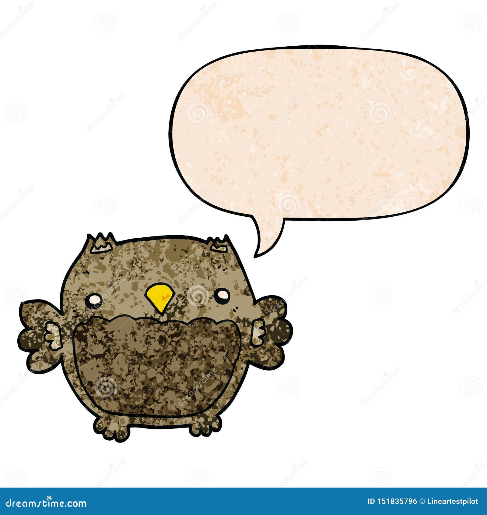 A Creative Cartoon Owl and Speech Bubble in Retro Texture Style Stock ...