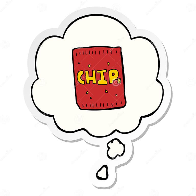 A Creative Cartoon Packet of Chips and Thought Bubble As a Printed ...