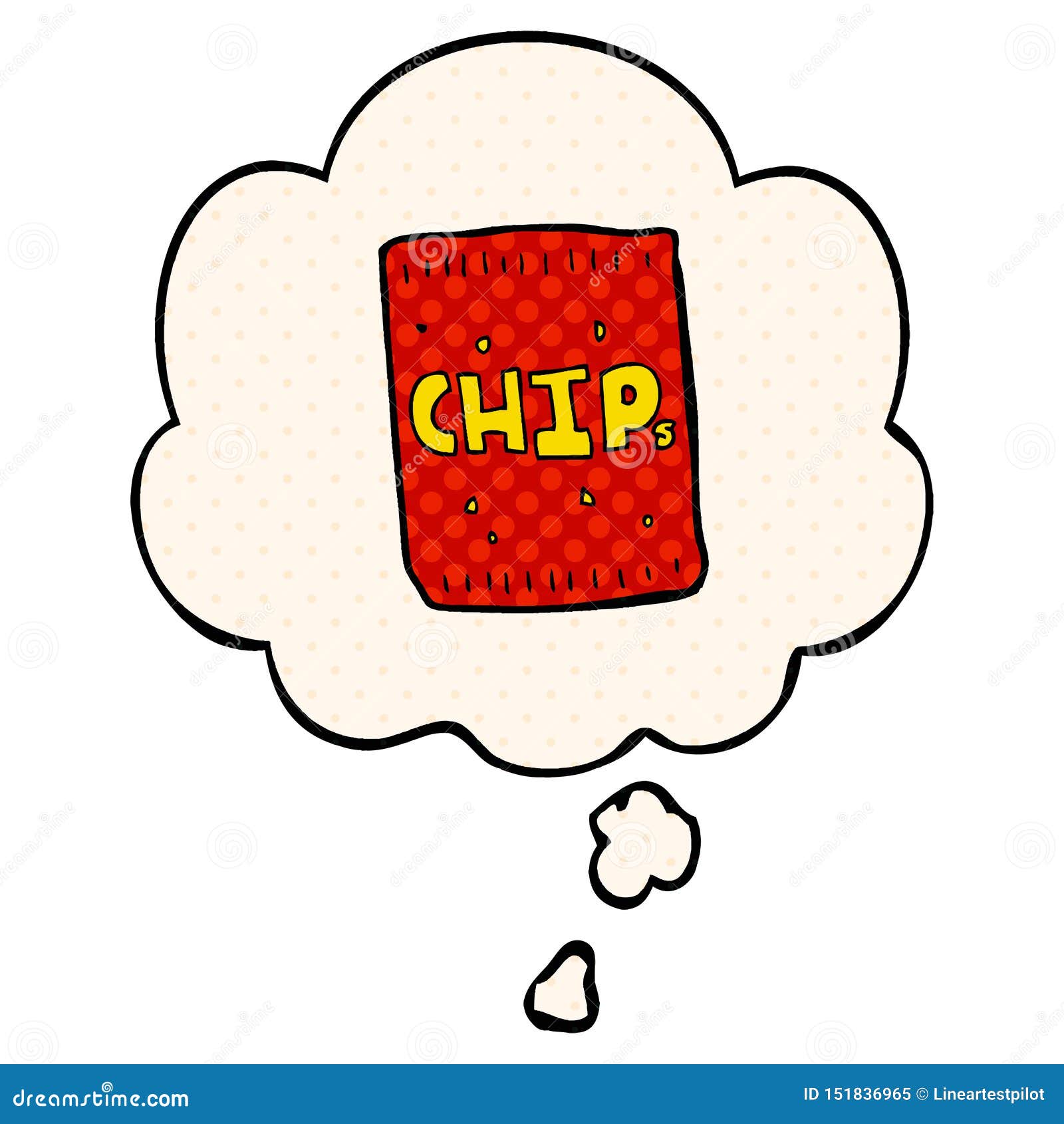 A Creative Cartoon Packet of Chips and Thought Bubble in Comic Book ...