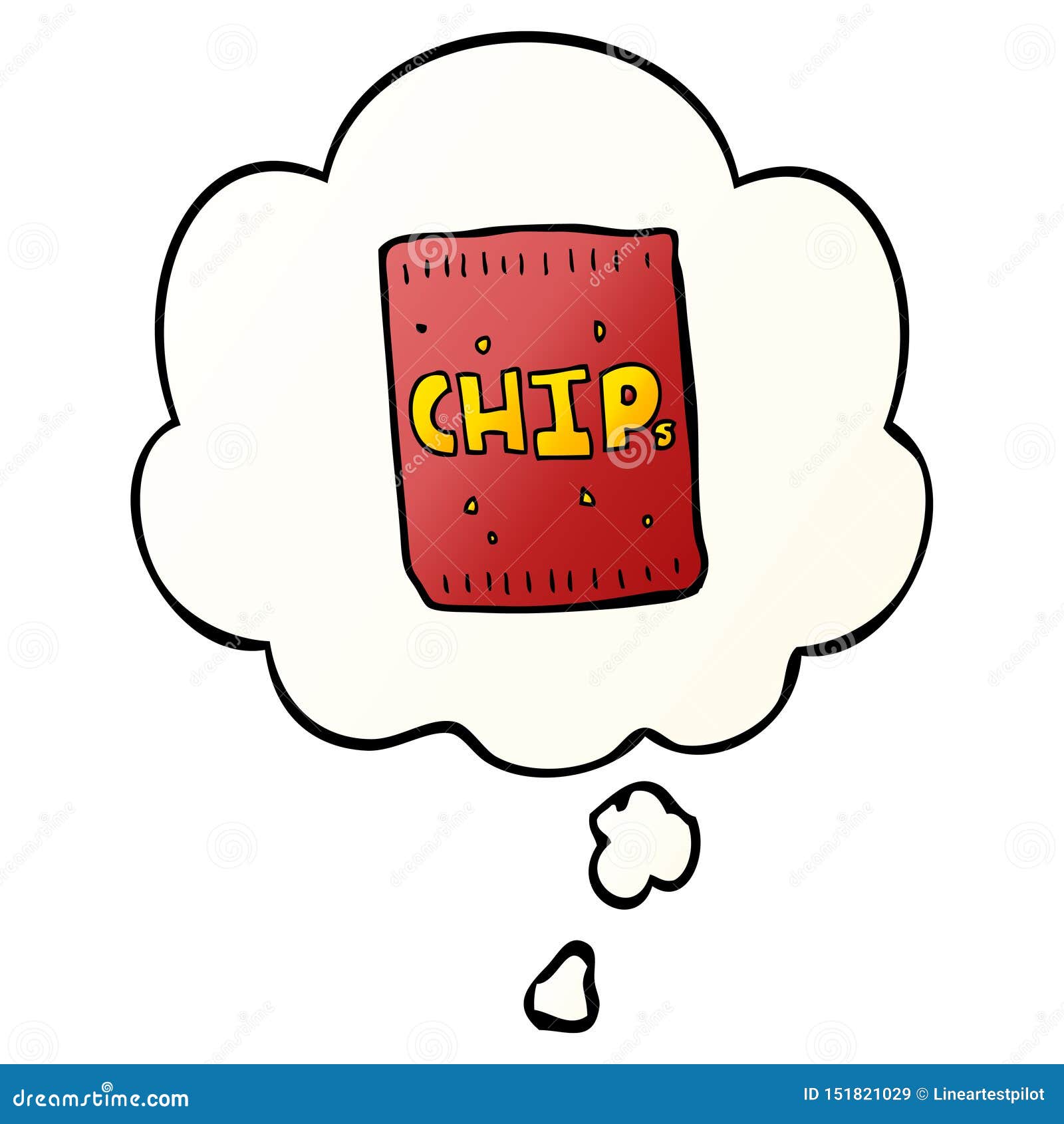 A Creative Cartoon Packet of Chips and Thought Bubble in Smooth ...