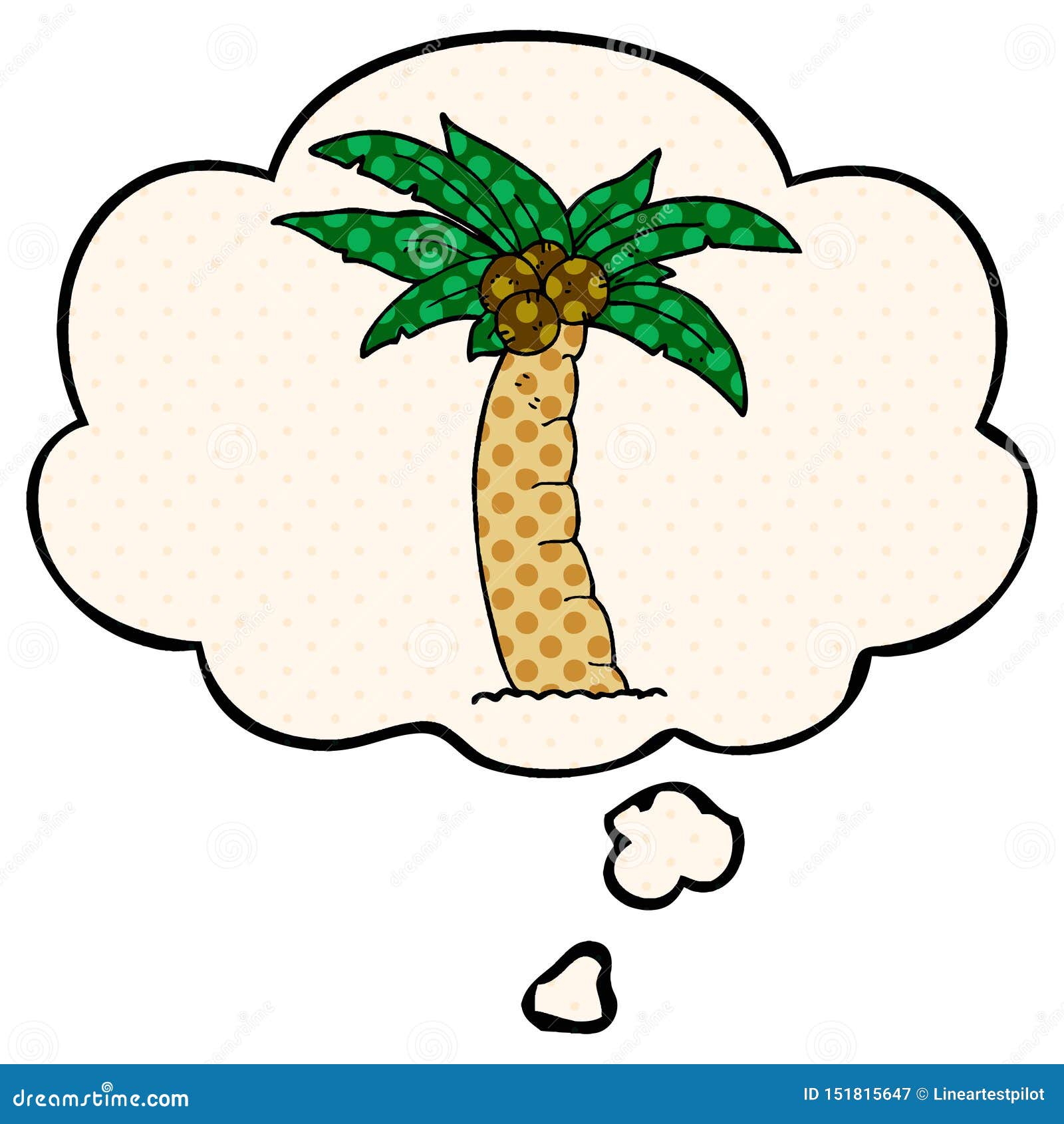 A Creative Cartoon Palm Tree and Thought Bubble in Comic Book Style ...