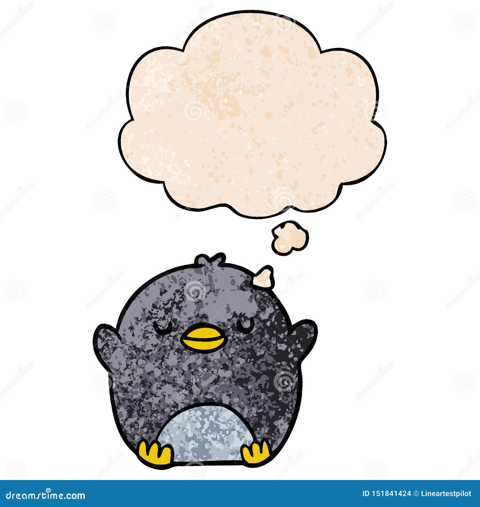A Creative Cartoon Penguin and Thought Bubble in Grunge Texture Pattern ...