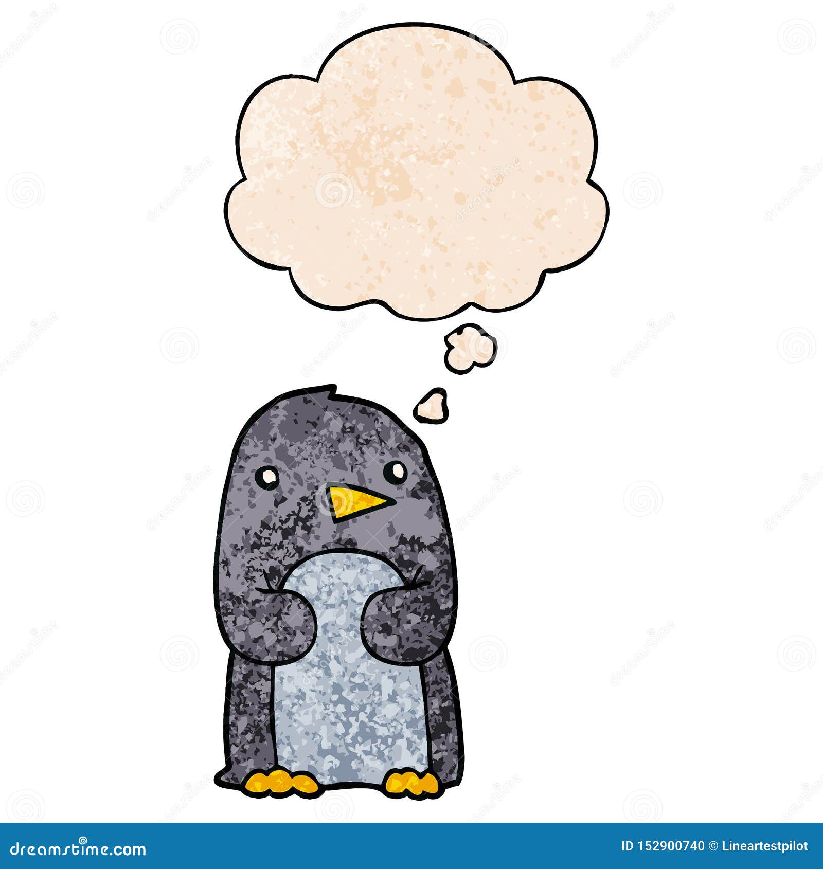 A Creative Cartoon Penguin and Thought Bubble in Grunge Texture Pattern ...