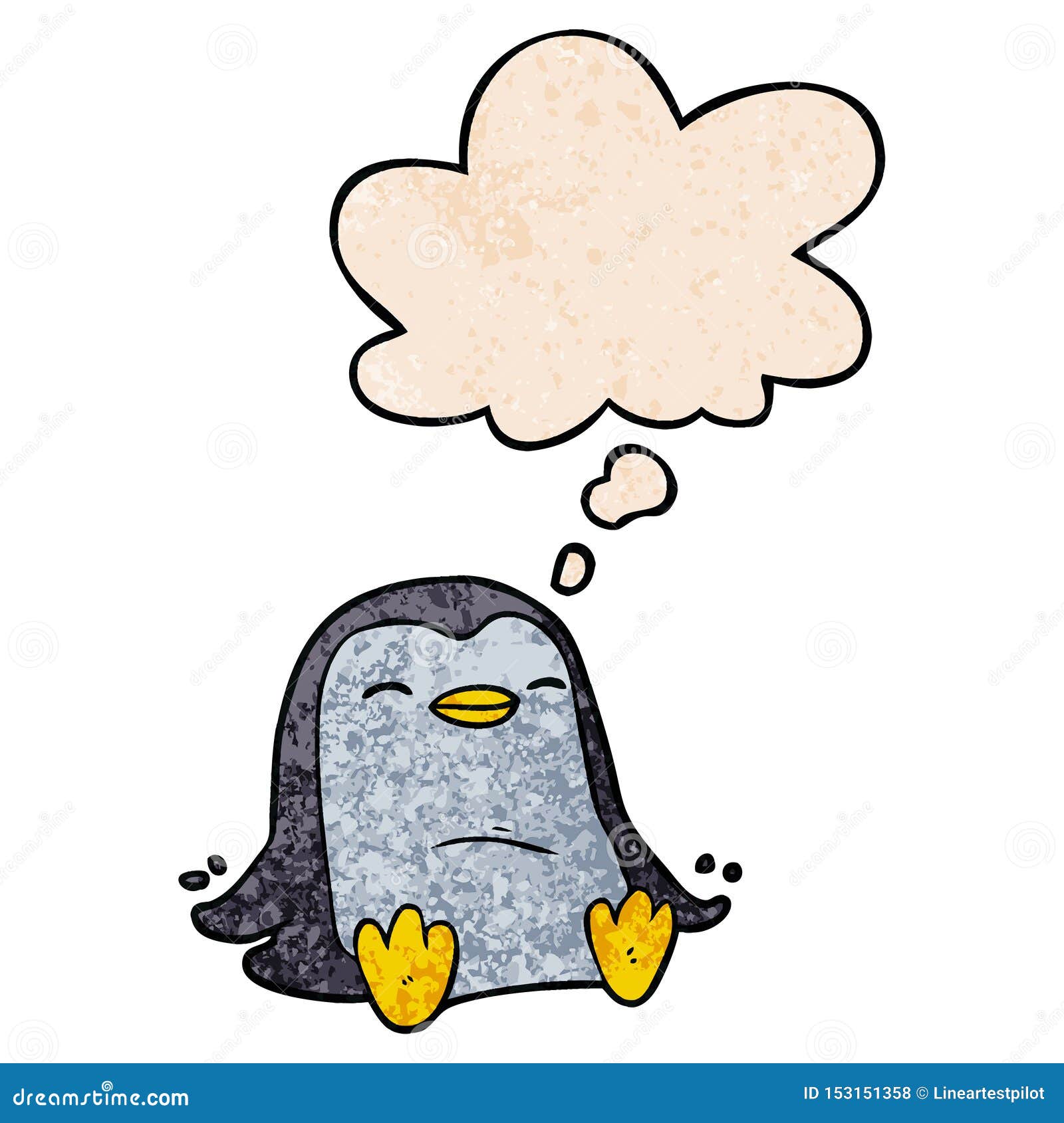A Creative Cartoon Penguin and Thought Bubble in Grunge Texture Pattern ...