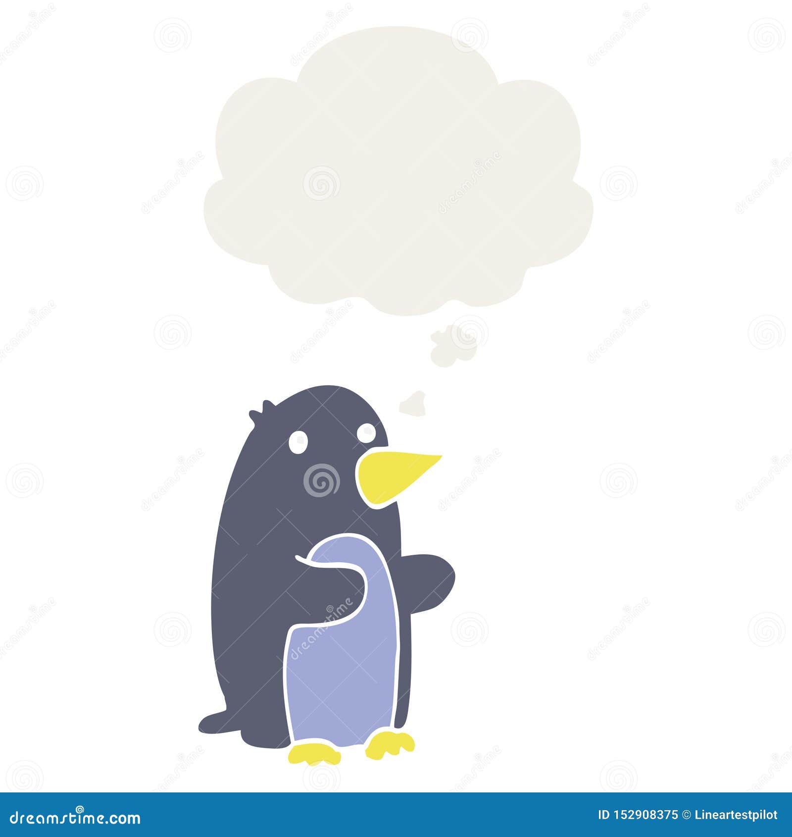 A Creative Cartoon Penguin and Thought Bubble in Retro Style Stock ...