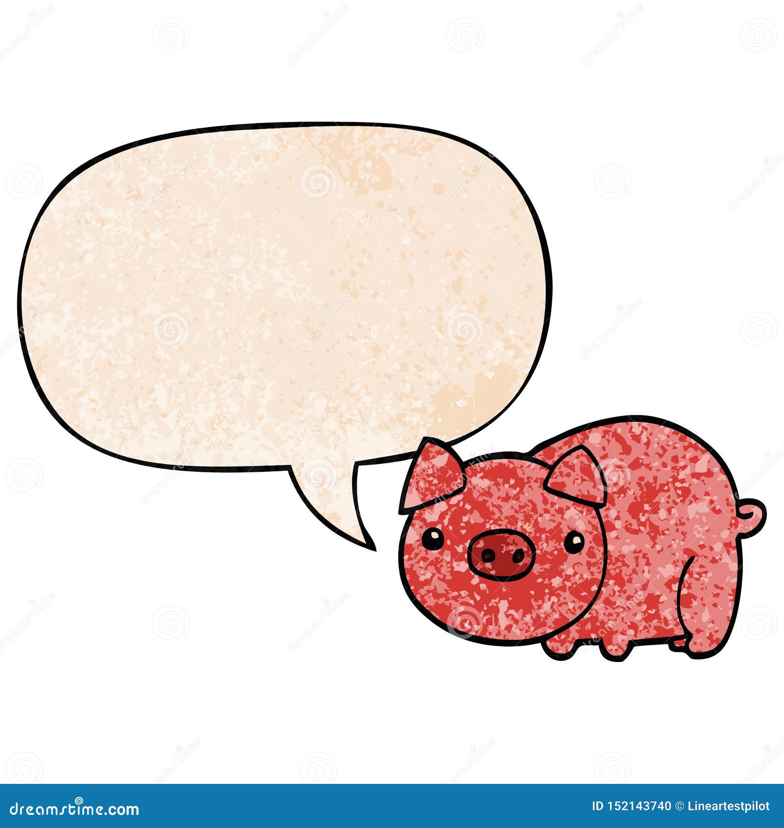 A Creative Cartoon Pig and Speech Bubble in Retro Texture Style Stock ...