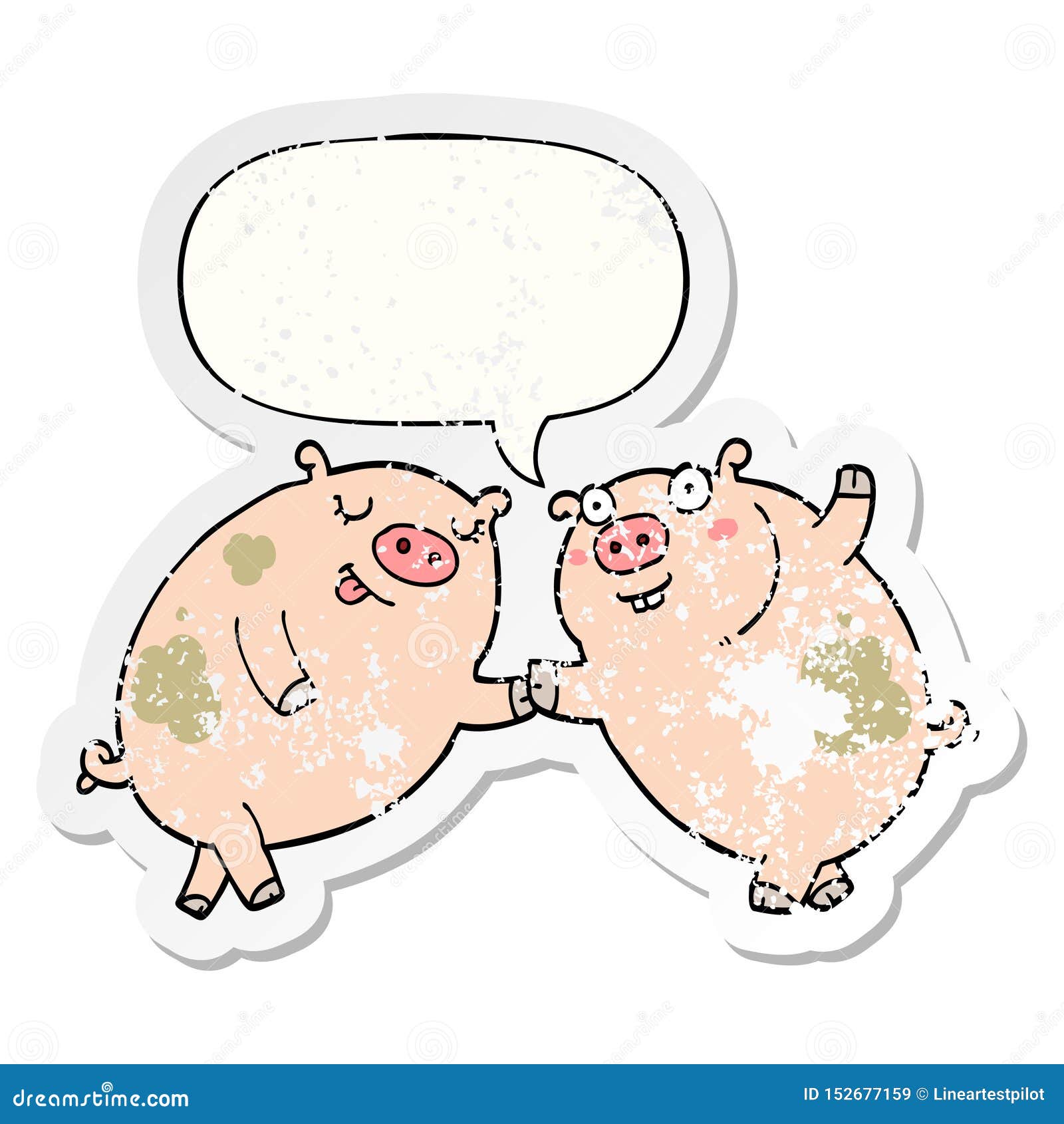 A Creative Cartoon Pigs Dancing and Speech Bubble Distressed Sticker ...