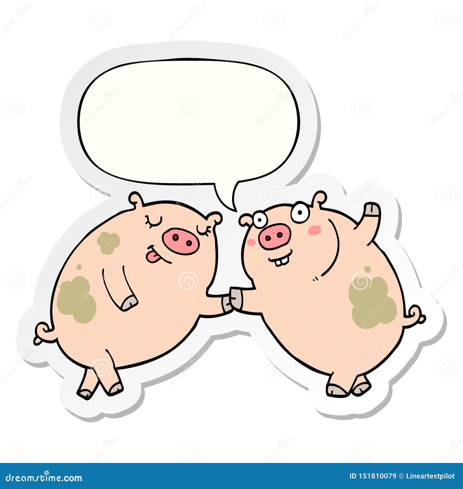 A Creative Cartoon Pigs Dancing and Speech Bubble Sticker Stock Vector ...