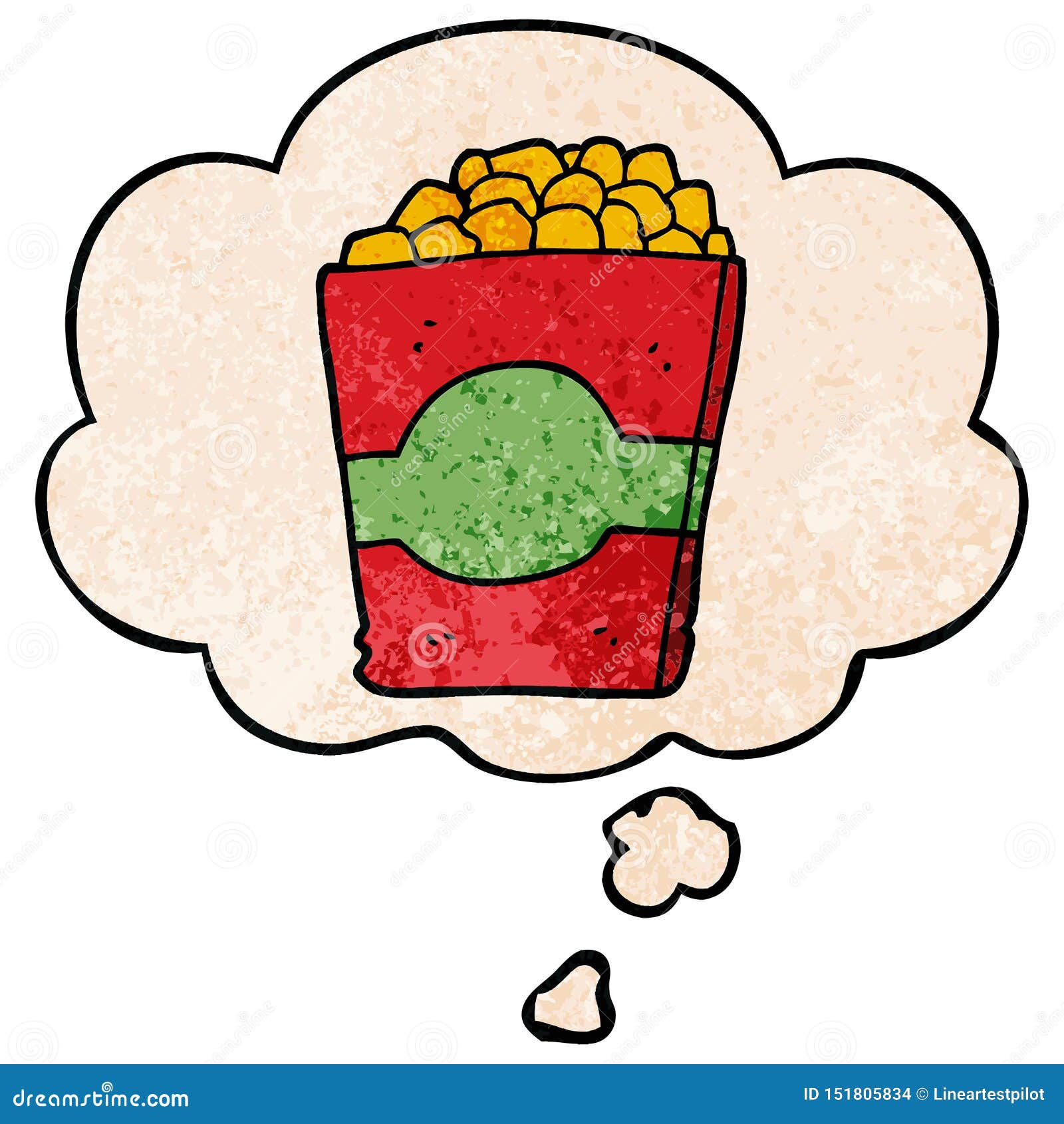 A Creative Cartoon Popcorn and Thought Bubble in Grunge Texture Pattern ...