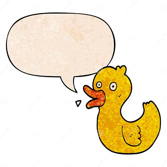 A Creative Cartoon Quacking Duck and Speech Bubble in Retro Texture ...