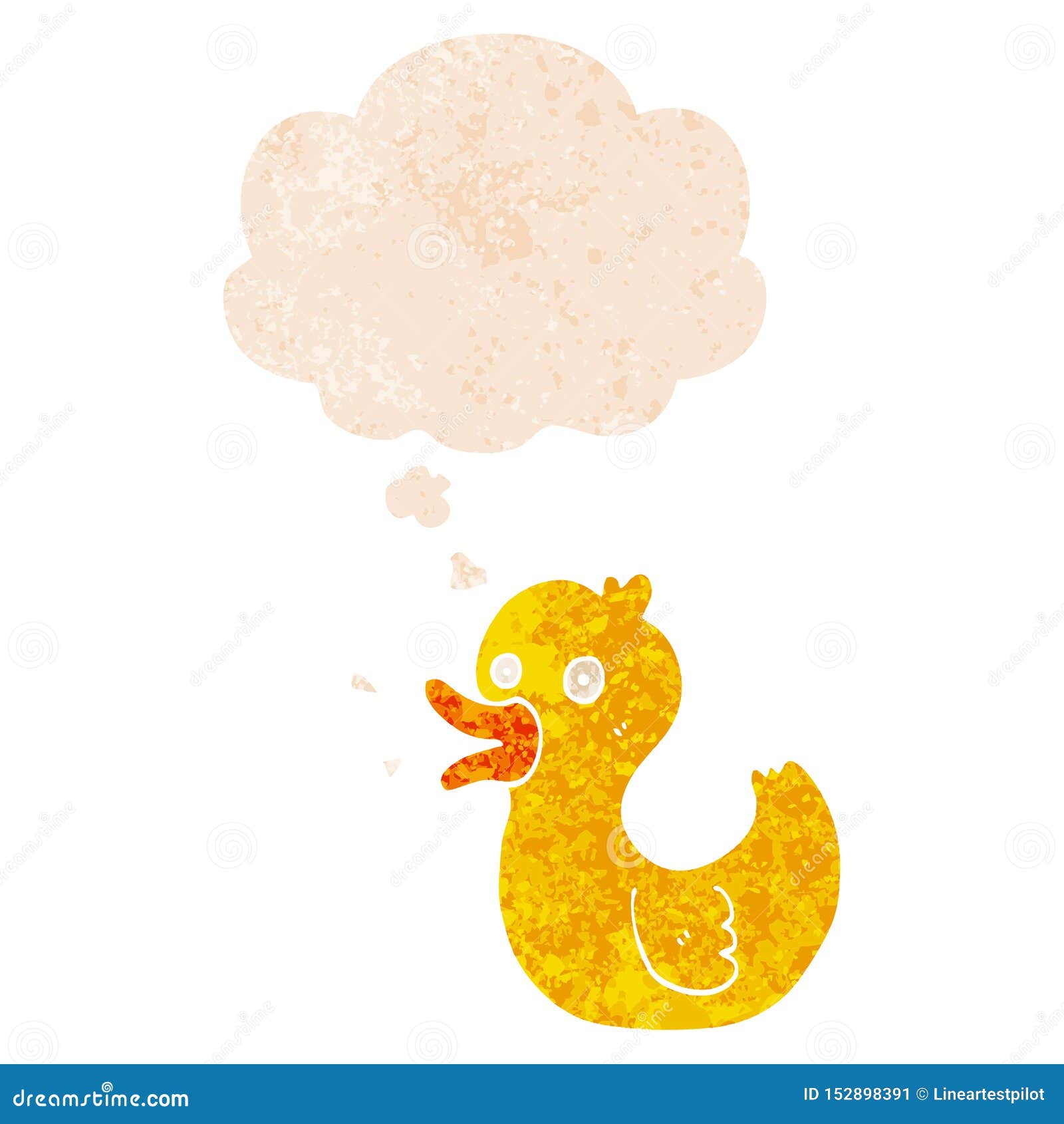 A Creative Cartoon Quacking Duck and Thought Bubble in Retro Textured ...
