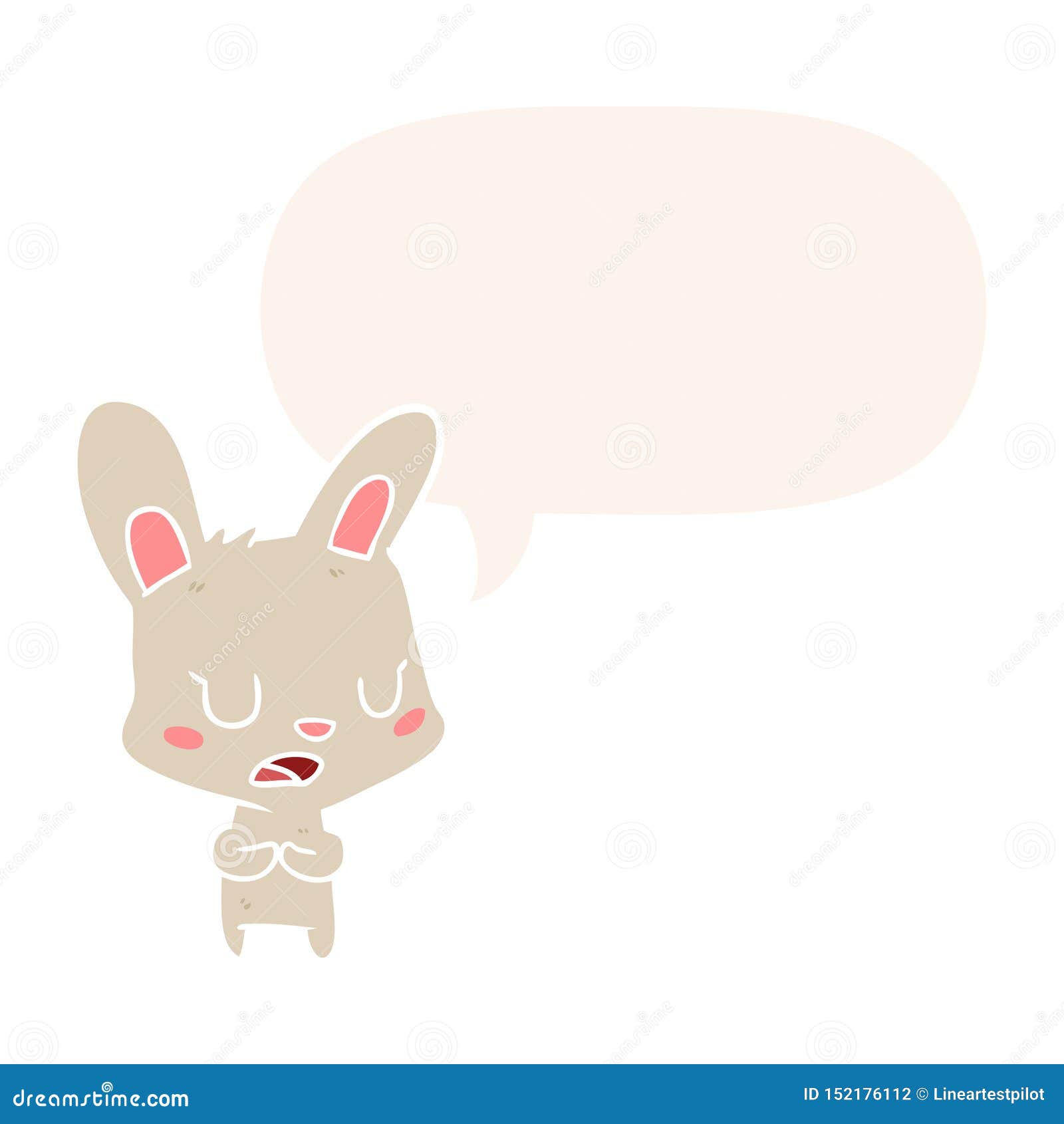 A Creative Cartoon Rabbit Talking and Speech Bubble in Retro Style ...