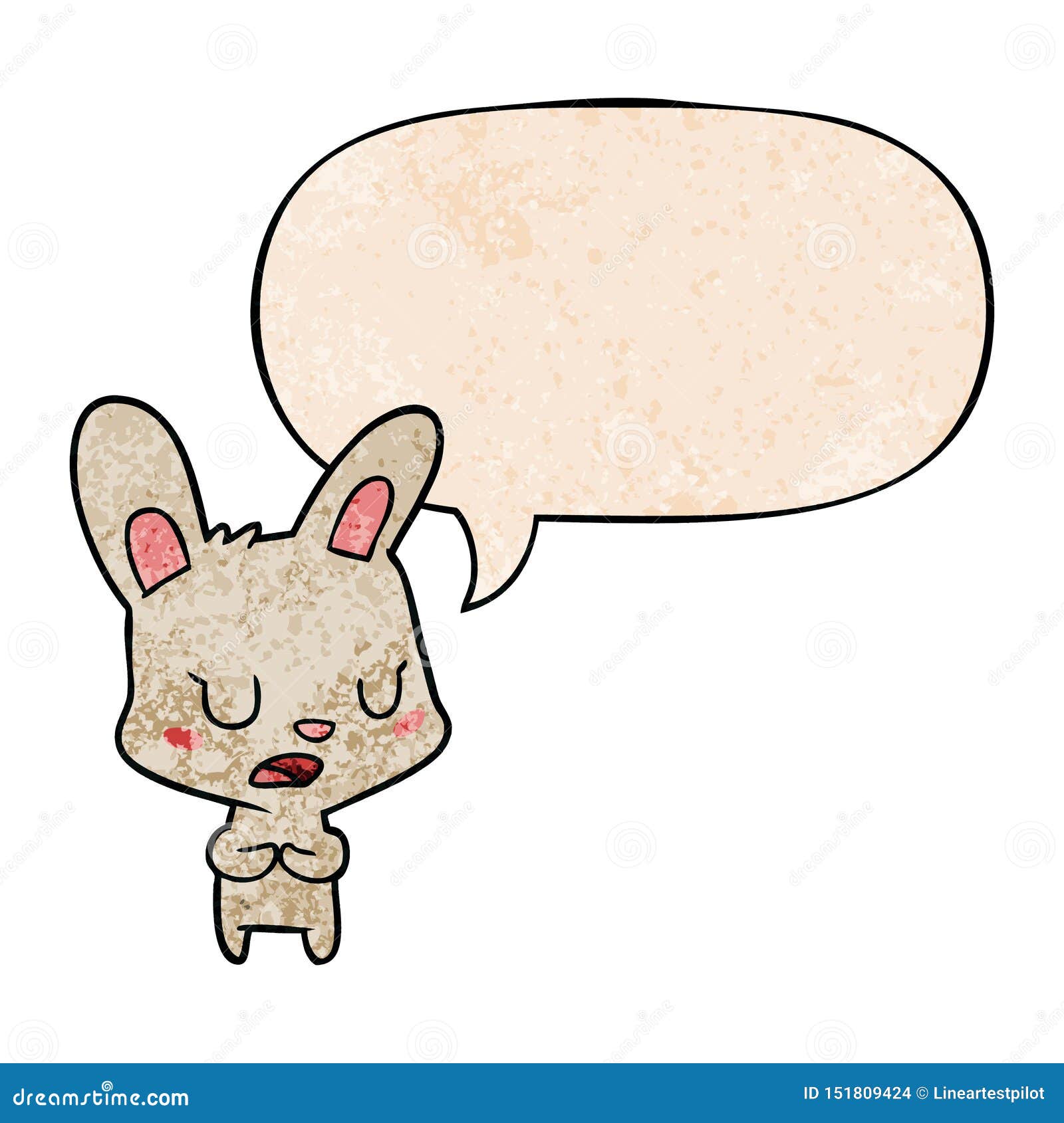 A Creative Cartoon Rabbit Talking and Speech Bubble in Retro Texture ...