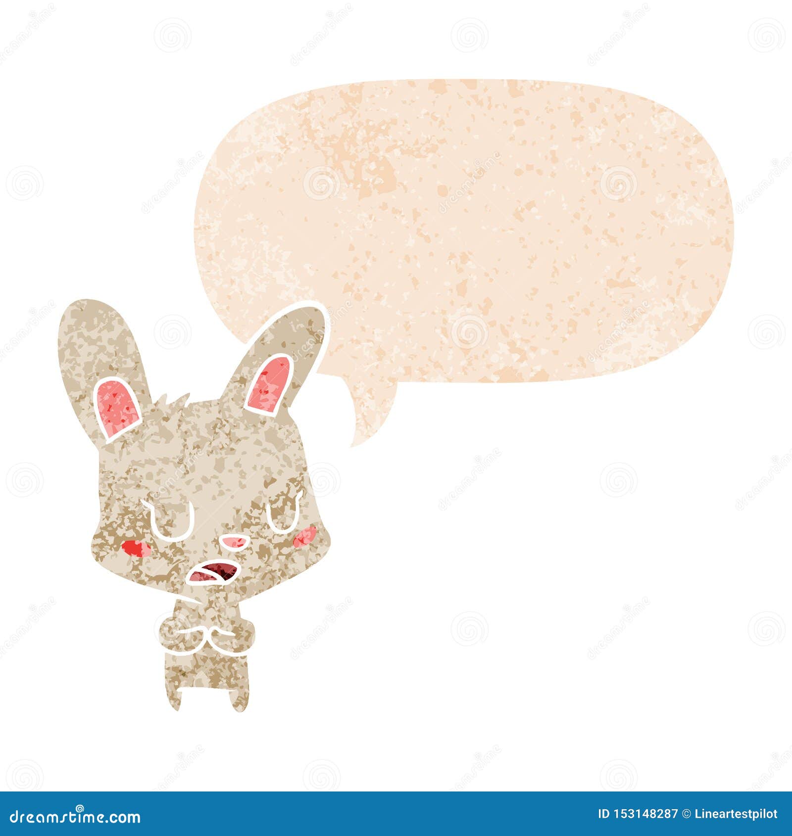 A Creative Cartoon Rabbit Talking and Speech Bubble in Retro Textured ...