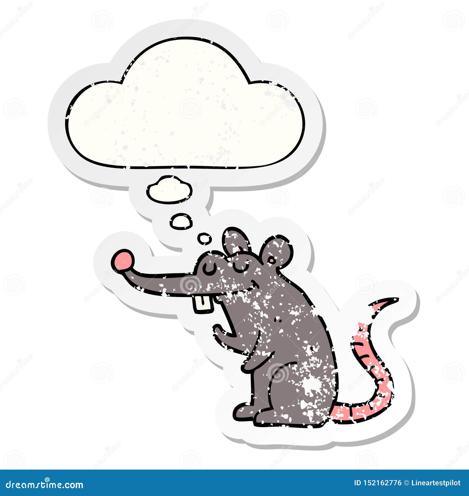 A Creative Cartoon Rat and Thought Bubble As a Distressed Worn Sticker ...