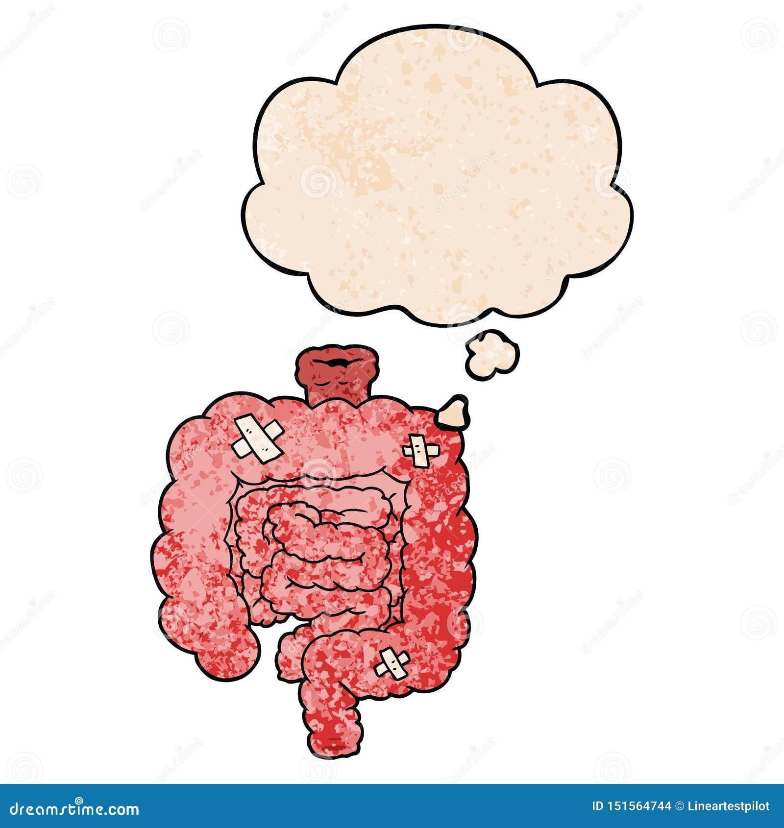 A Creative Cartoon Repaired Intestines and Thought Bubble in Grunge ...