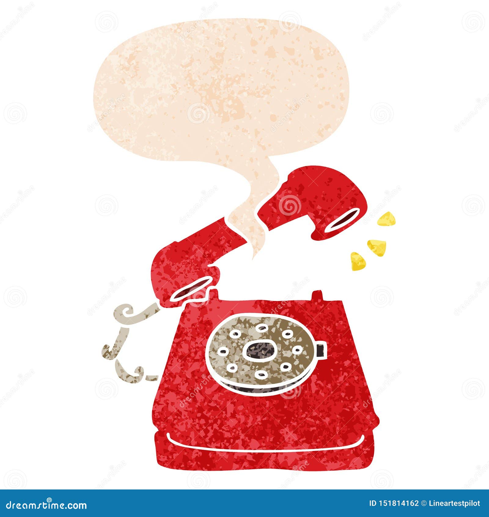 A Creative Cartoon Ringing Telephone and Speech Bubble in Retro ...