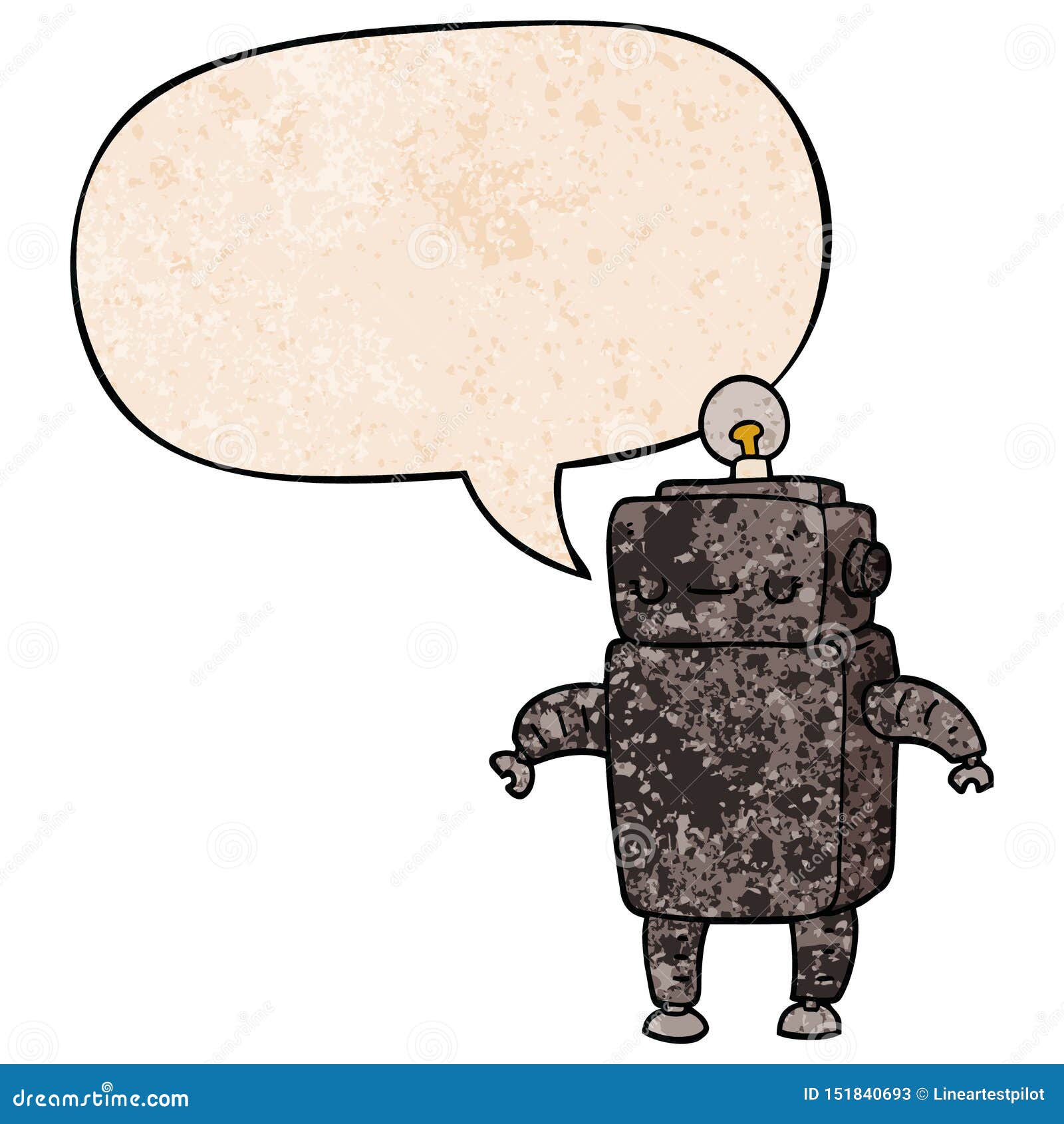 A Creative Cartoon Robot and Speech Bubble in Retro Texture Style Stock ...