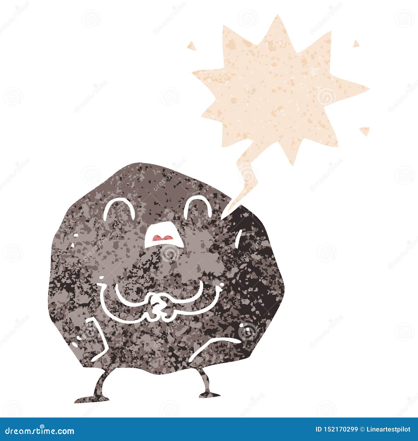 A Creative Cartoon Rock and Speech Bubble in Retro Textured Style Stock ...