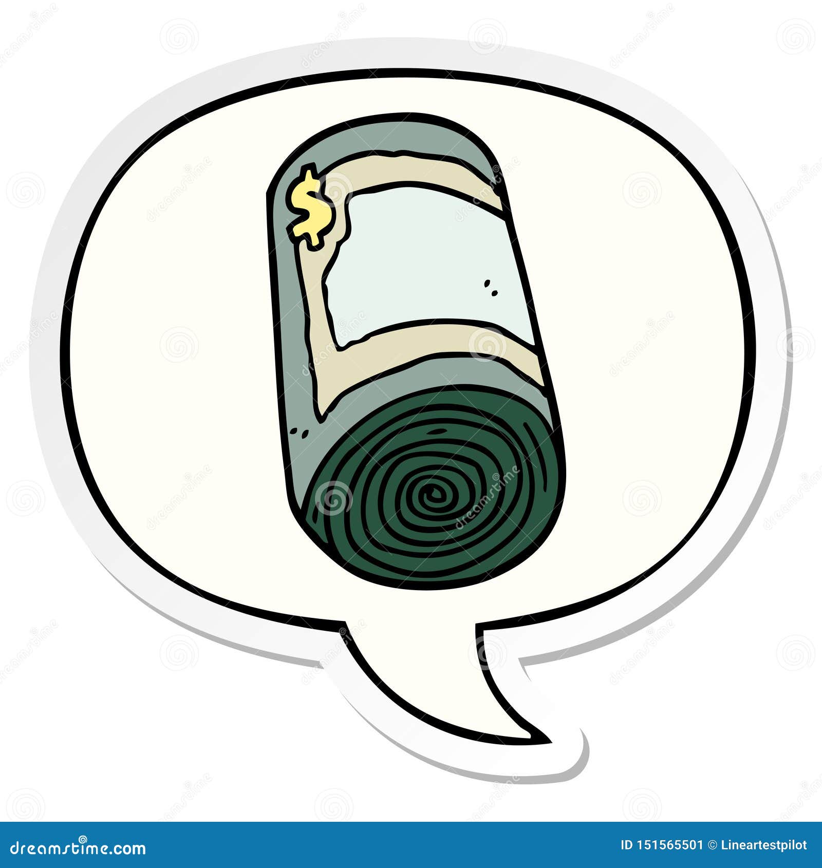 Cash Money Roll Objects Cute Cartoon Sticker Label Stick Stock ...