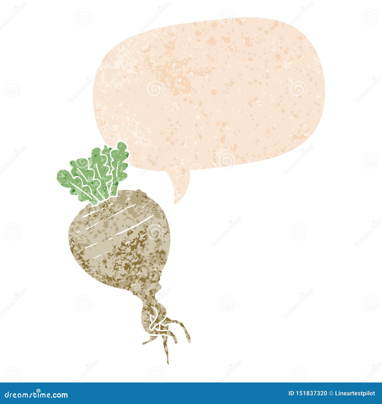 A Creative Cartoon Root Vegetable and Speech Bubble in Retro Textured ...